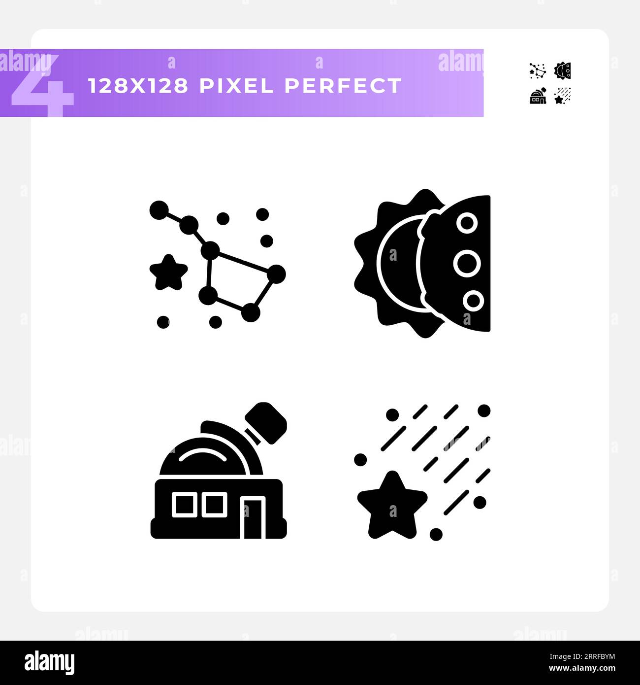 Astronomy science pixel perfect black glyph icons set on white space ...
