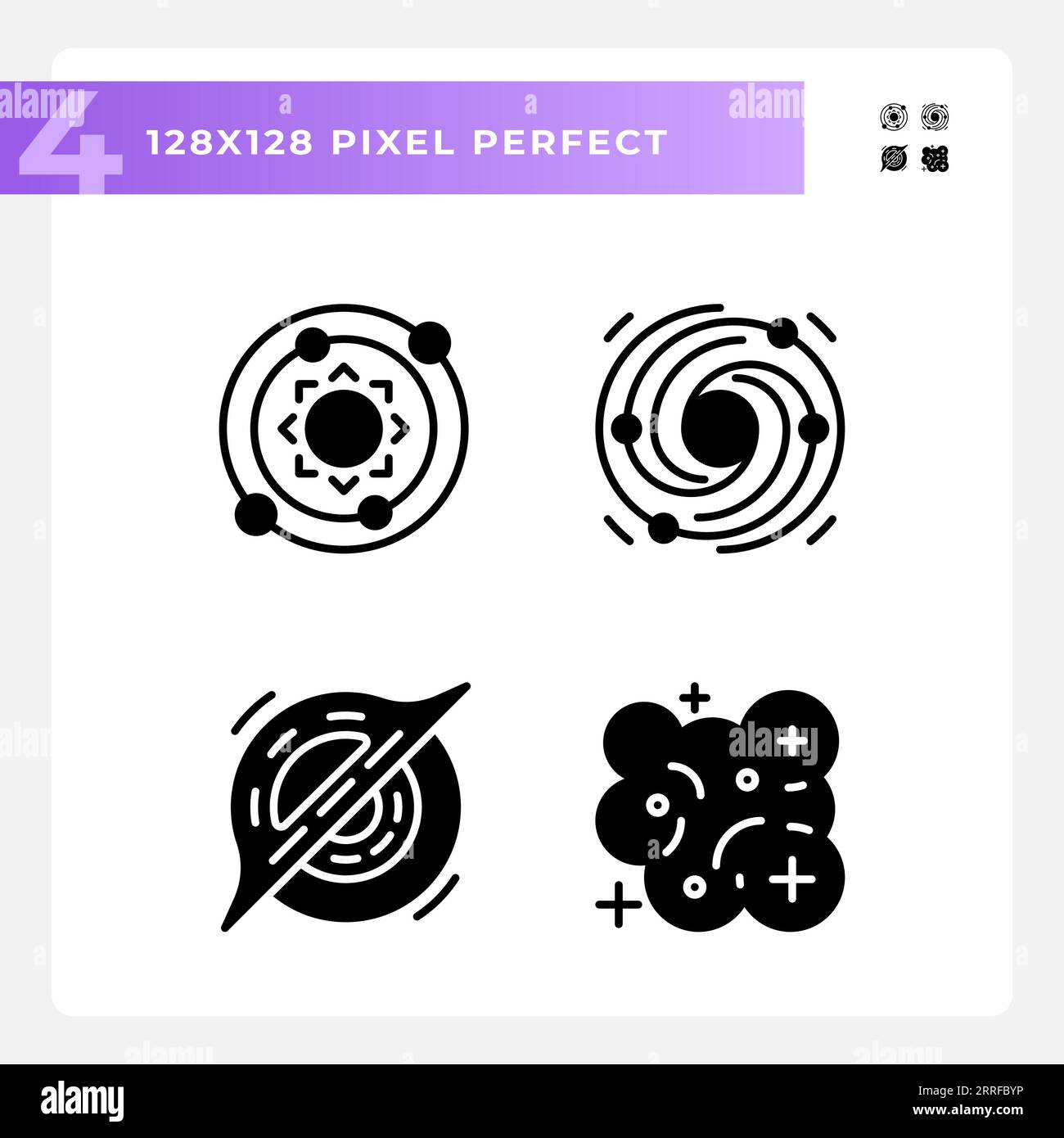 Outer space pixel perfect black glyph icons set on white space Stock ...