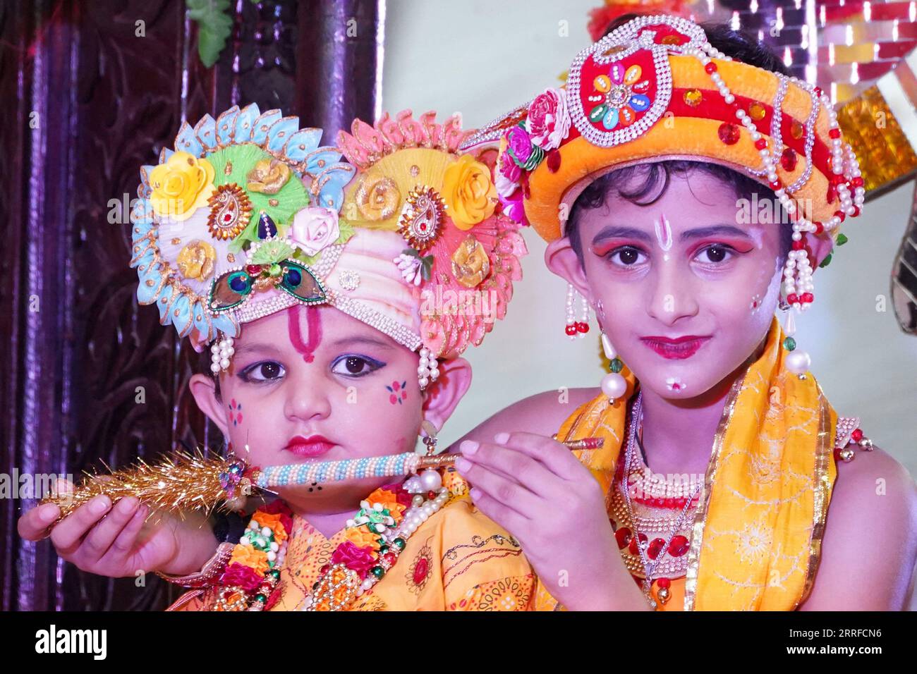 Ajmer, India. 07th Sep, 2023. People dressed as Hindu god Krishna and ...