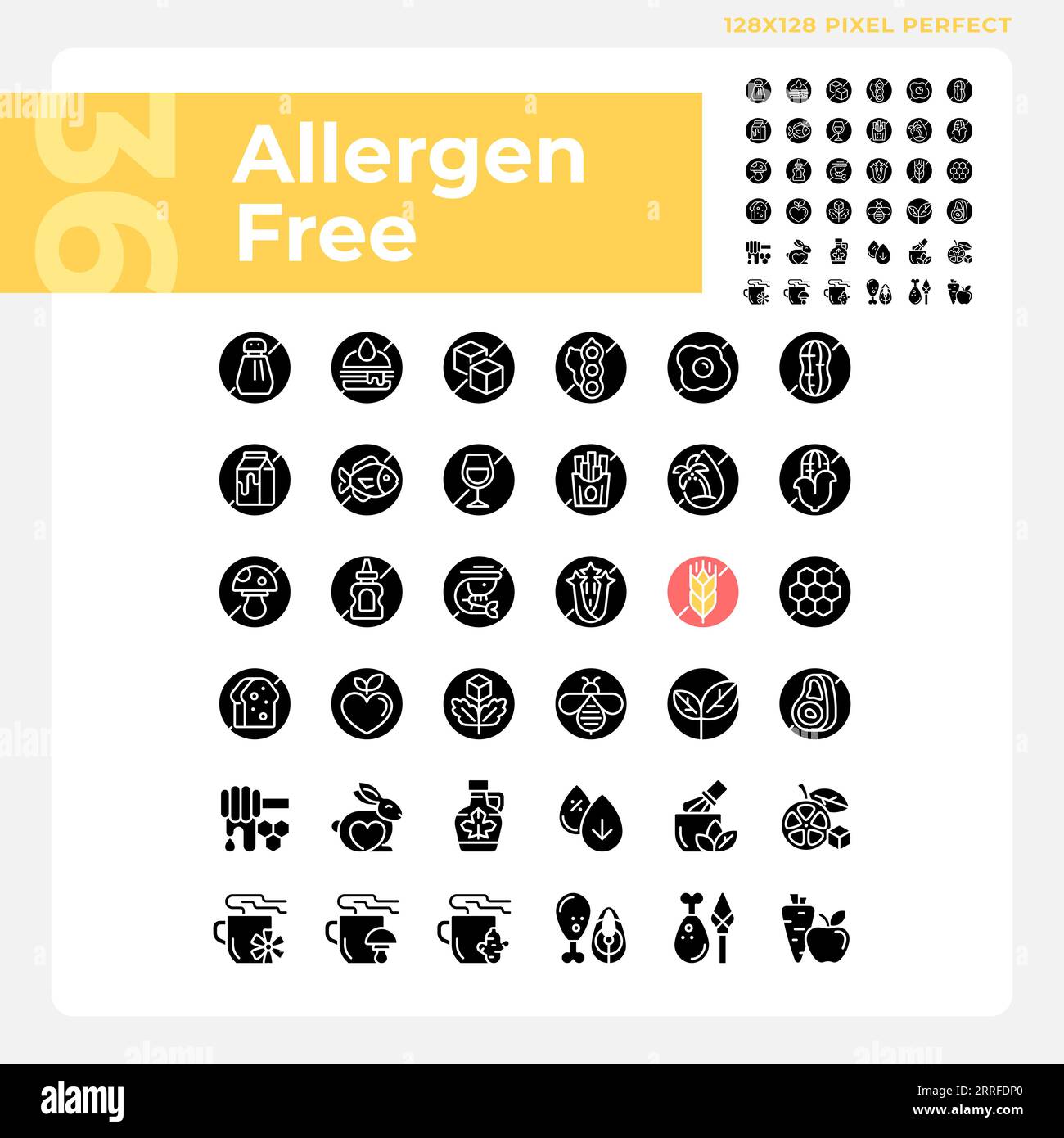 2D pixel perfect glyph style allergen free icons set Stock Vector Image ...