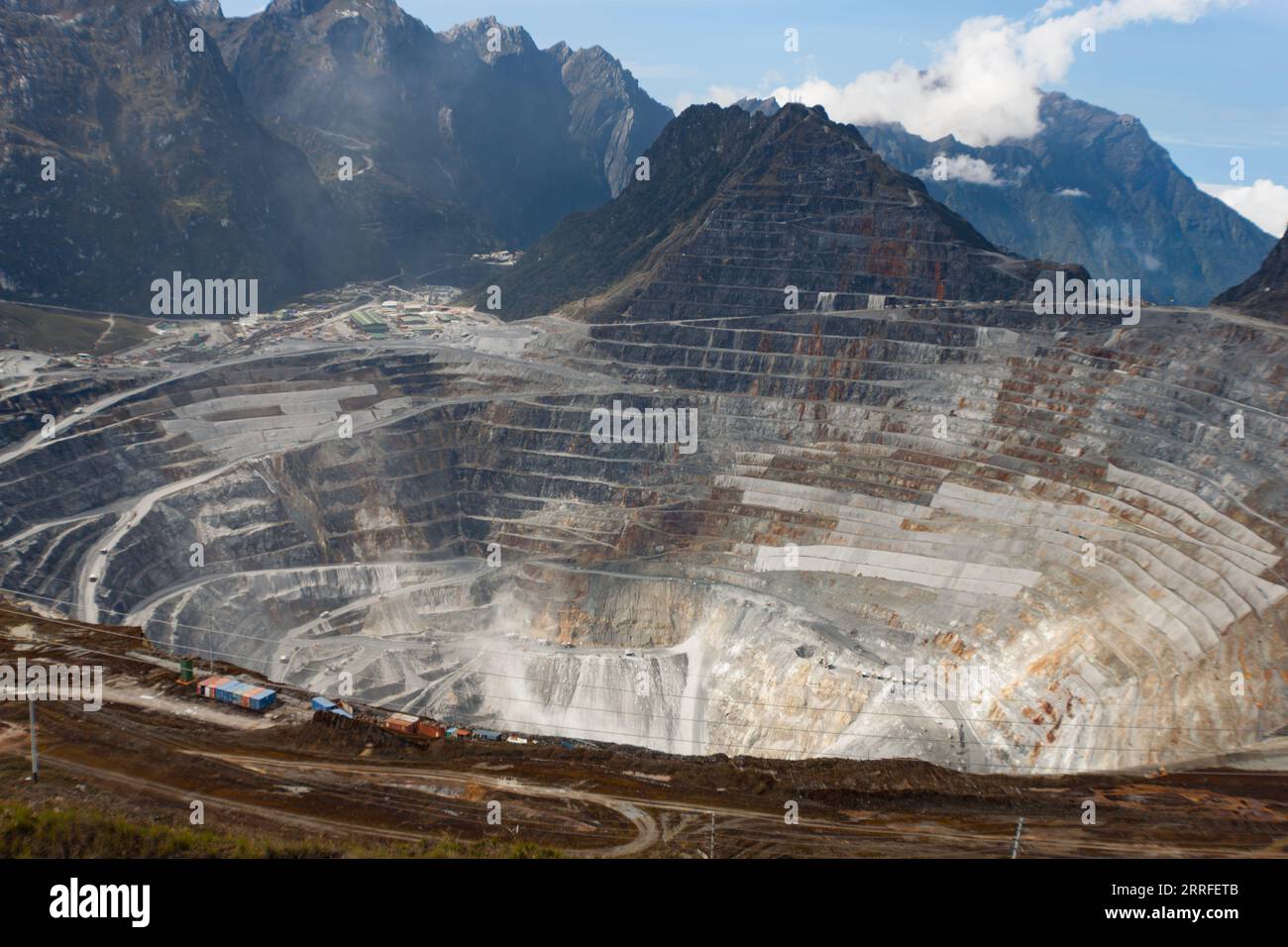 The massive Grasberg open pit mine from an airial view Stock Photo - Alamy