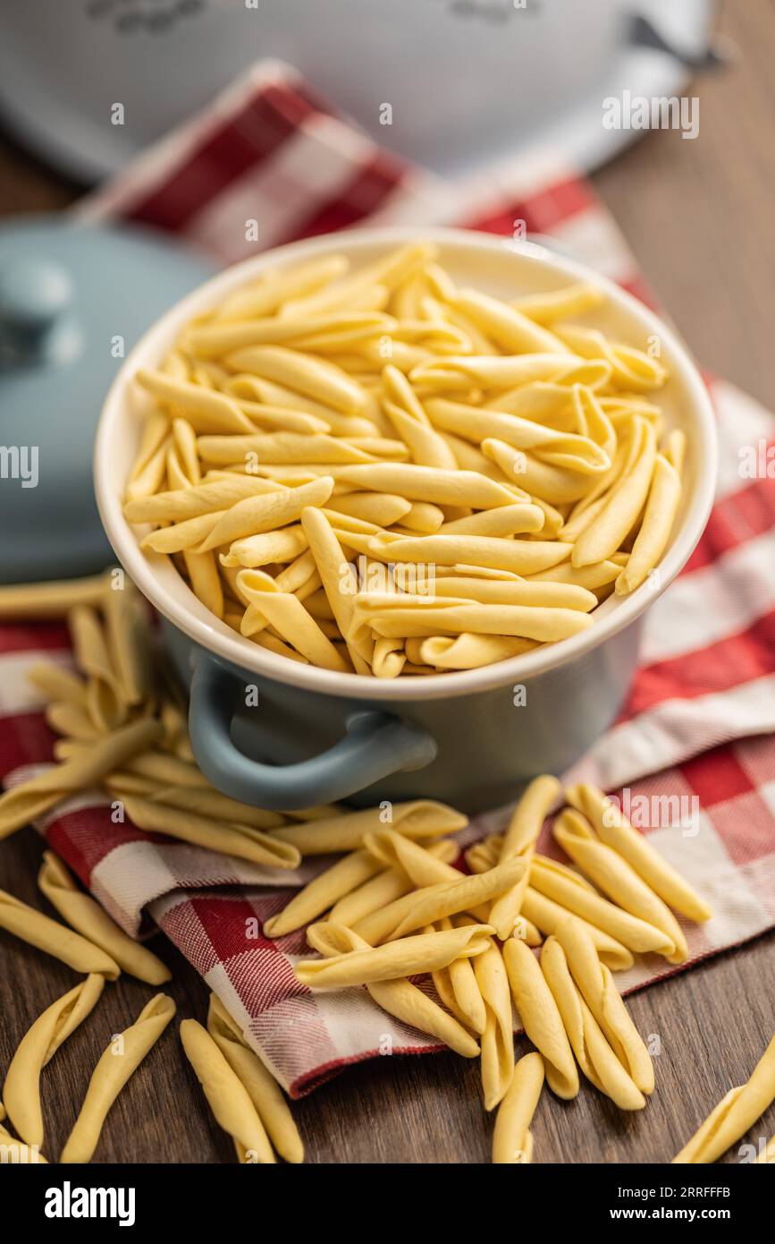 Fusilli pugliesi. Italian twisted pasta in the pot Stock Photo - Alamy