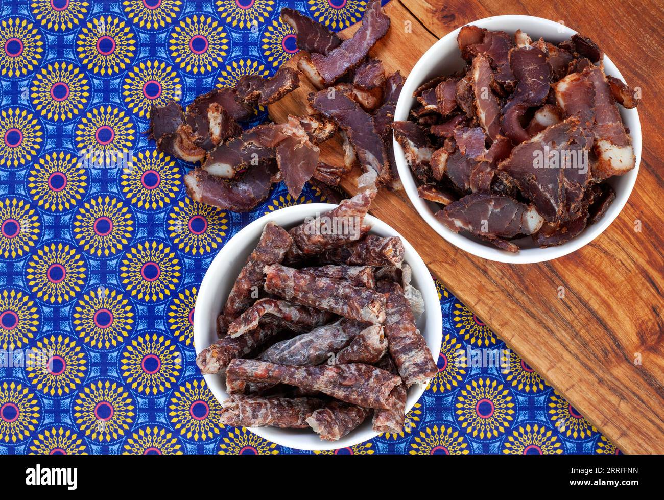 South African Traditional Biltong and dry wors on blue traditional ...