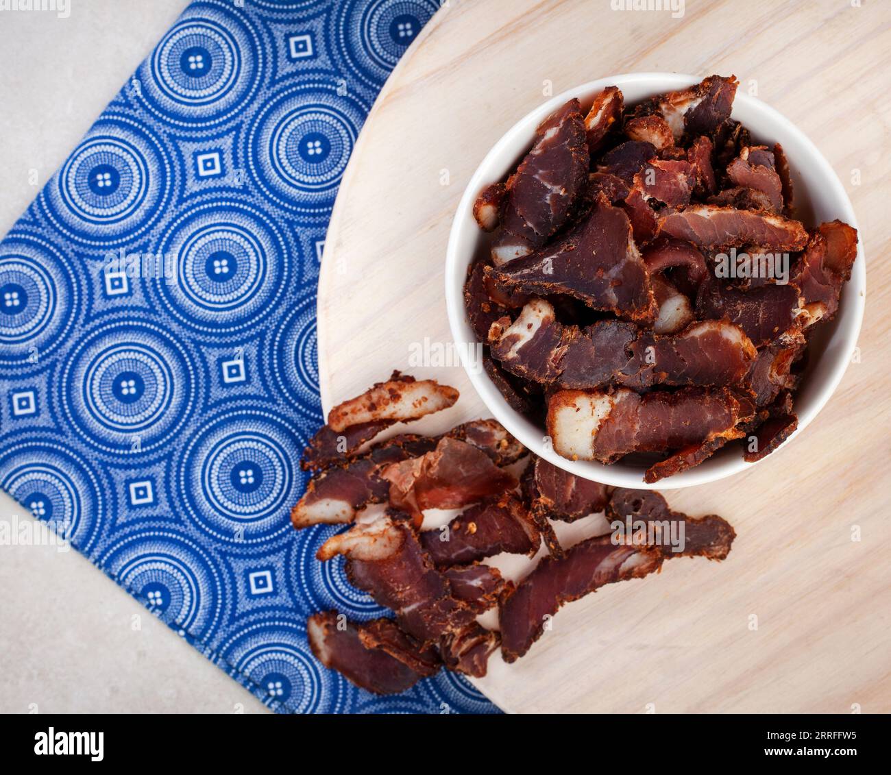 South African Traditional Biltong and dry wors on blue traditional ...