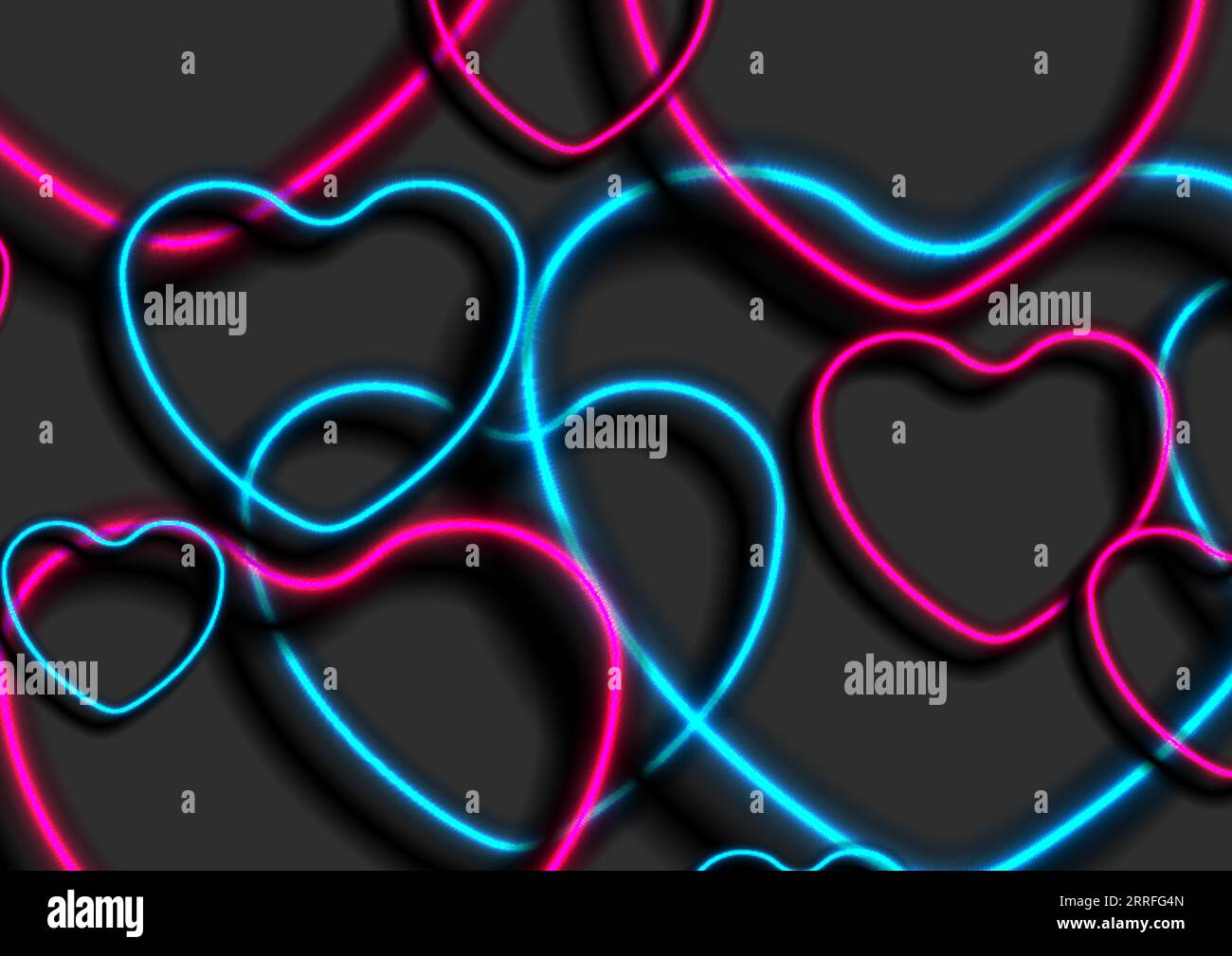 Bright blue and purple neon hearts. Valentines Day greeting poster ...