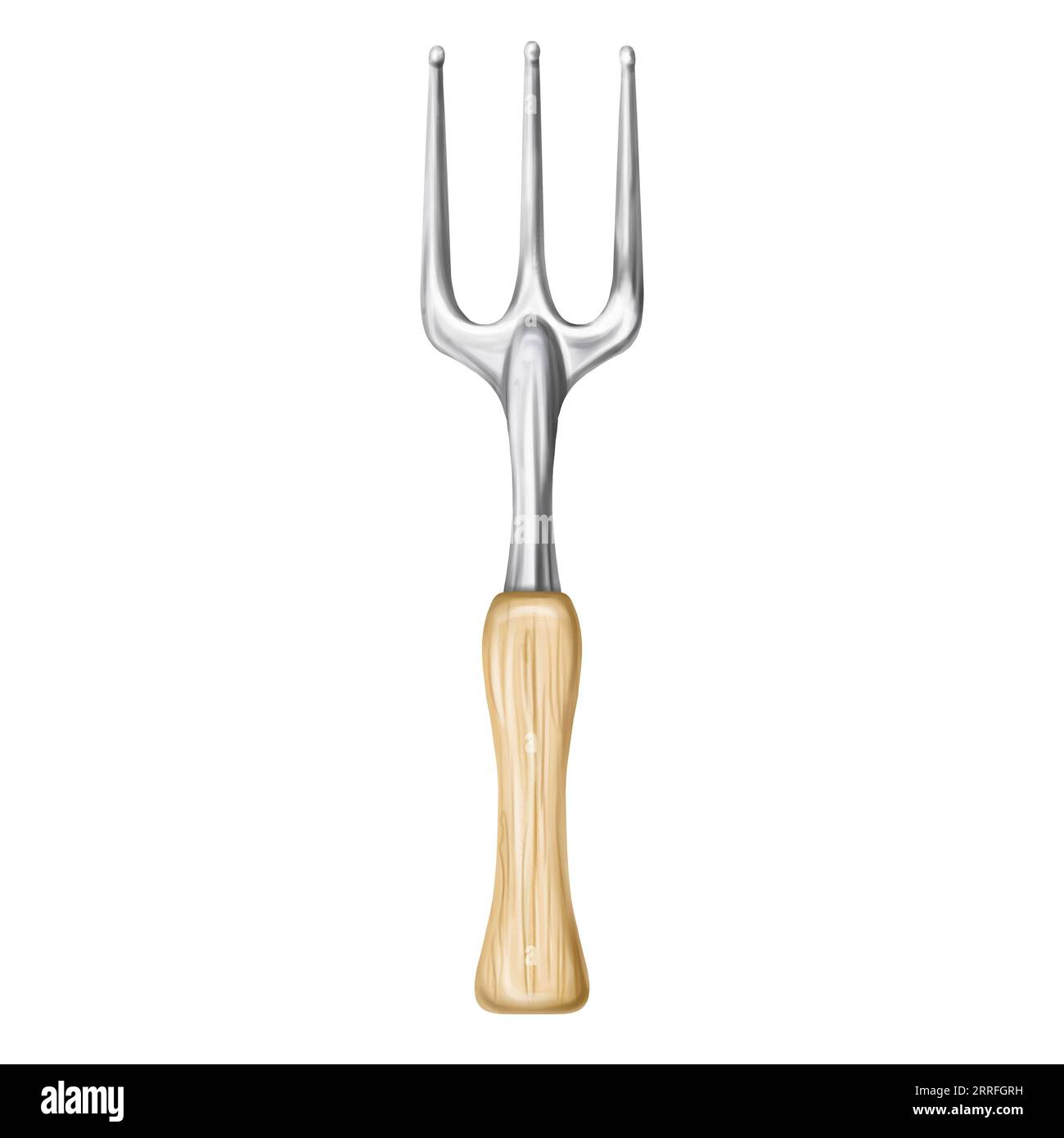Metal rake with wooden handle. A garden tool of a florist and an ...