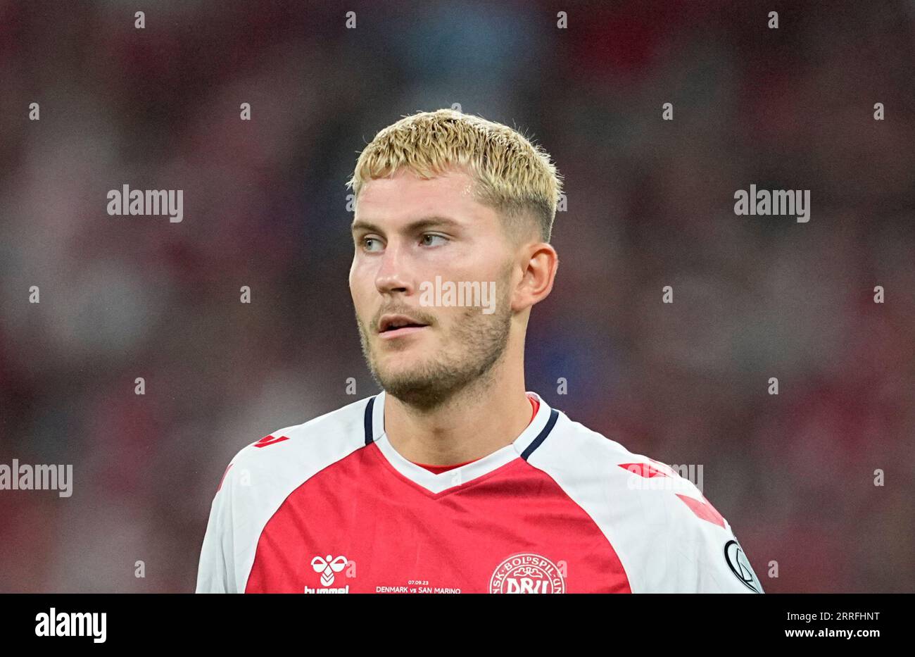 Parken, Copenhagen, Denmark. 07th Sep, 2023. Jonas Wind (Denmark) looks ...