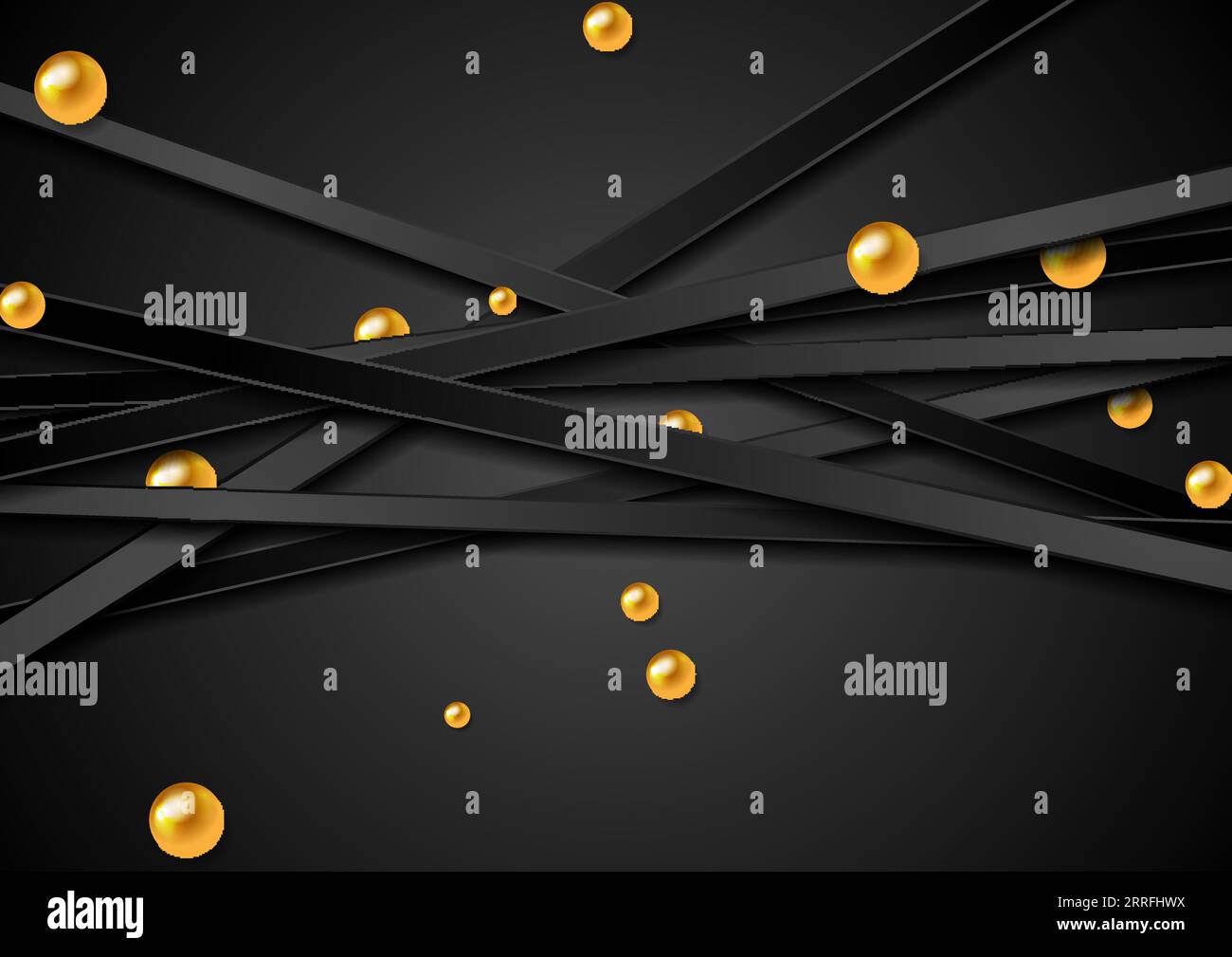 Tech vector graphic design with black stripes and golden balls ...