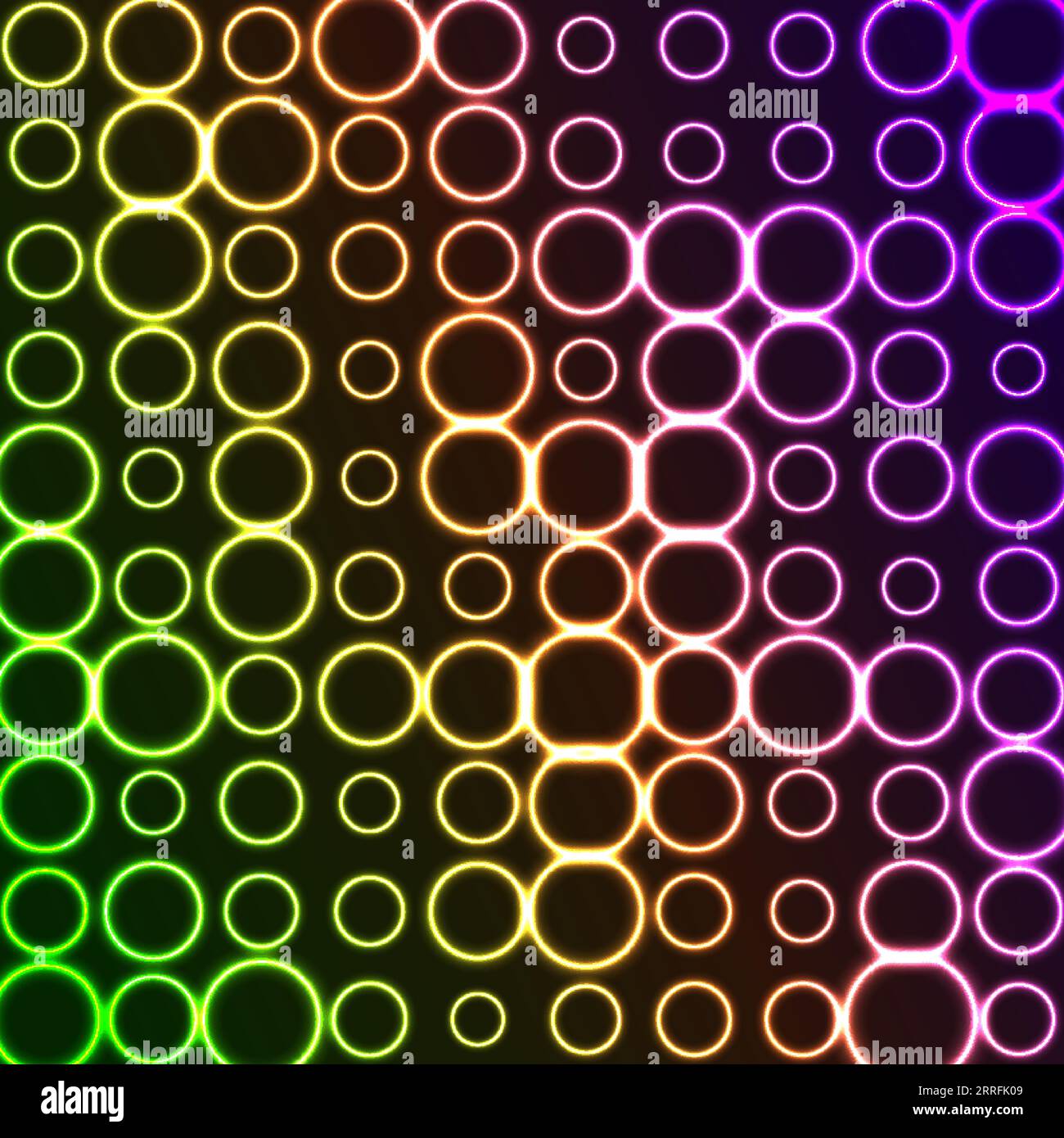 Bright pattern of neon circles. Abstract background with violet and green tech geometric rings ...