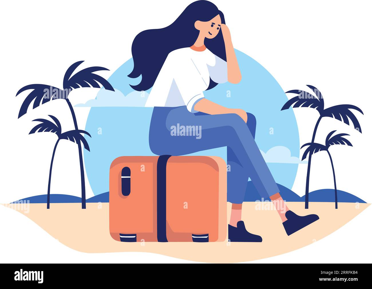 Hand Drawn Tourists relaxing by the sea on vacation in flat style ...