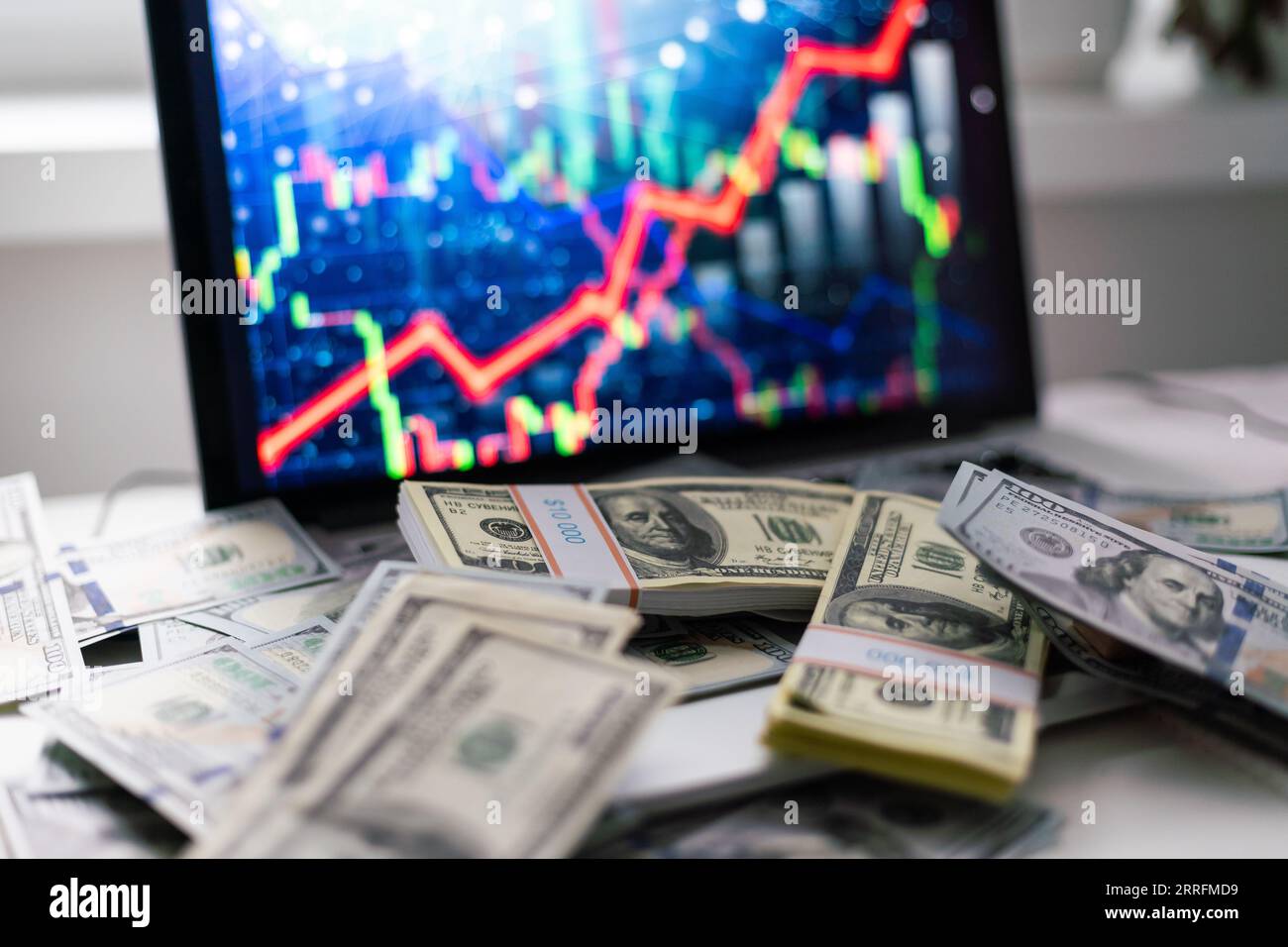 Different dollar bills and business graph in the background. Natural ...
