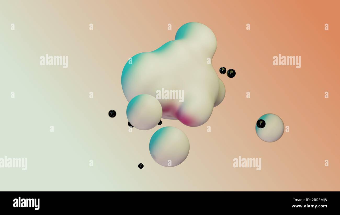 Liquid fluid dynamic abstract animated white metaball floating spheres blobs drops bubbles in ...