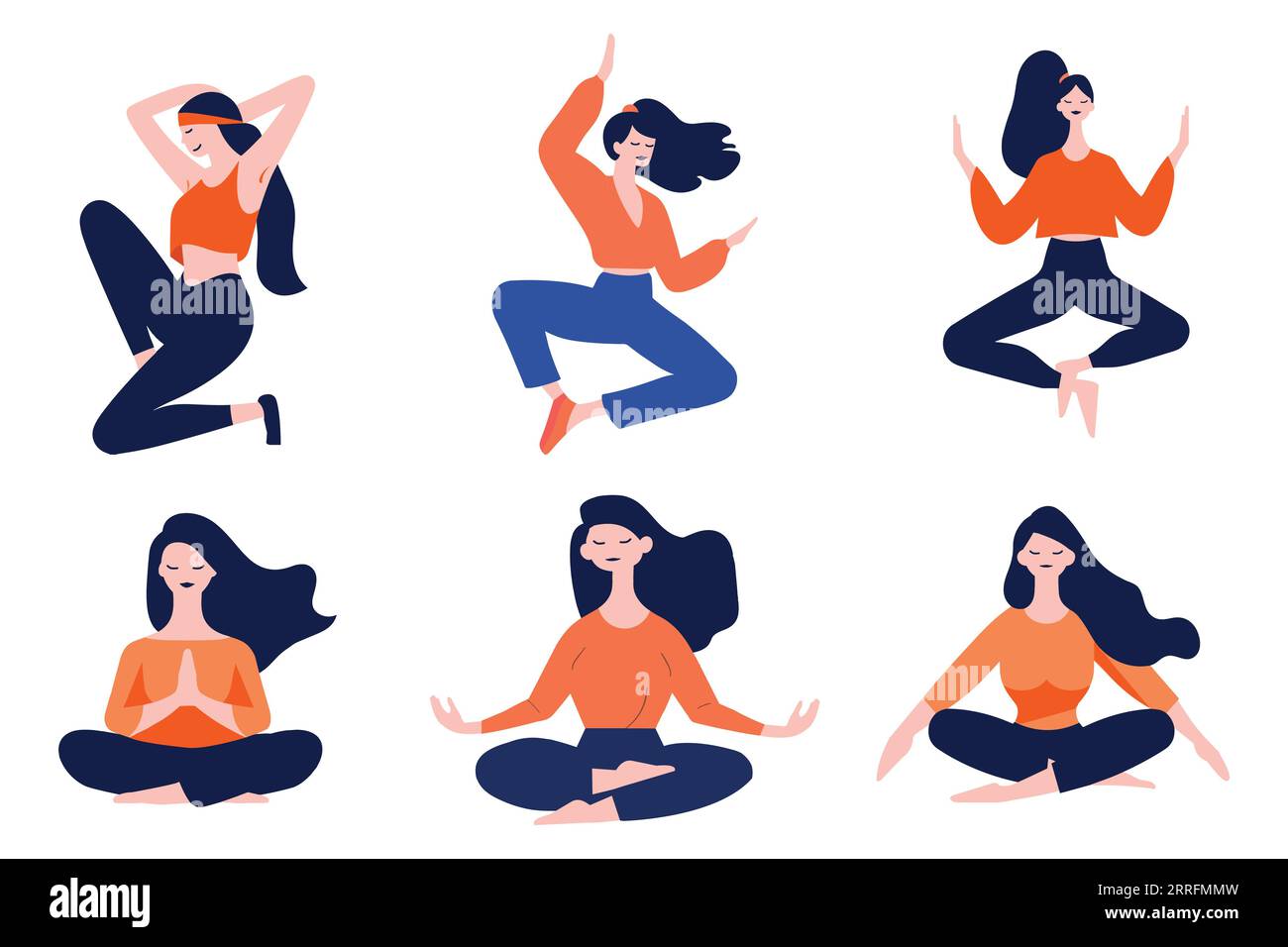 Hand Drawn female character doing yoga or meditating in flat style ...