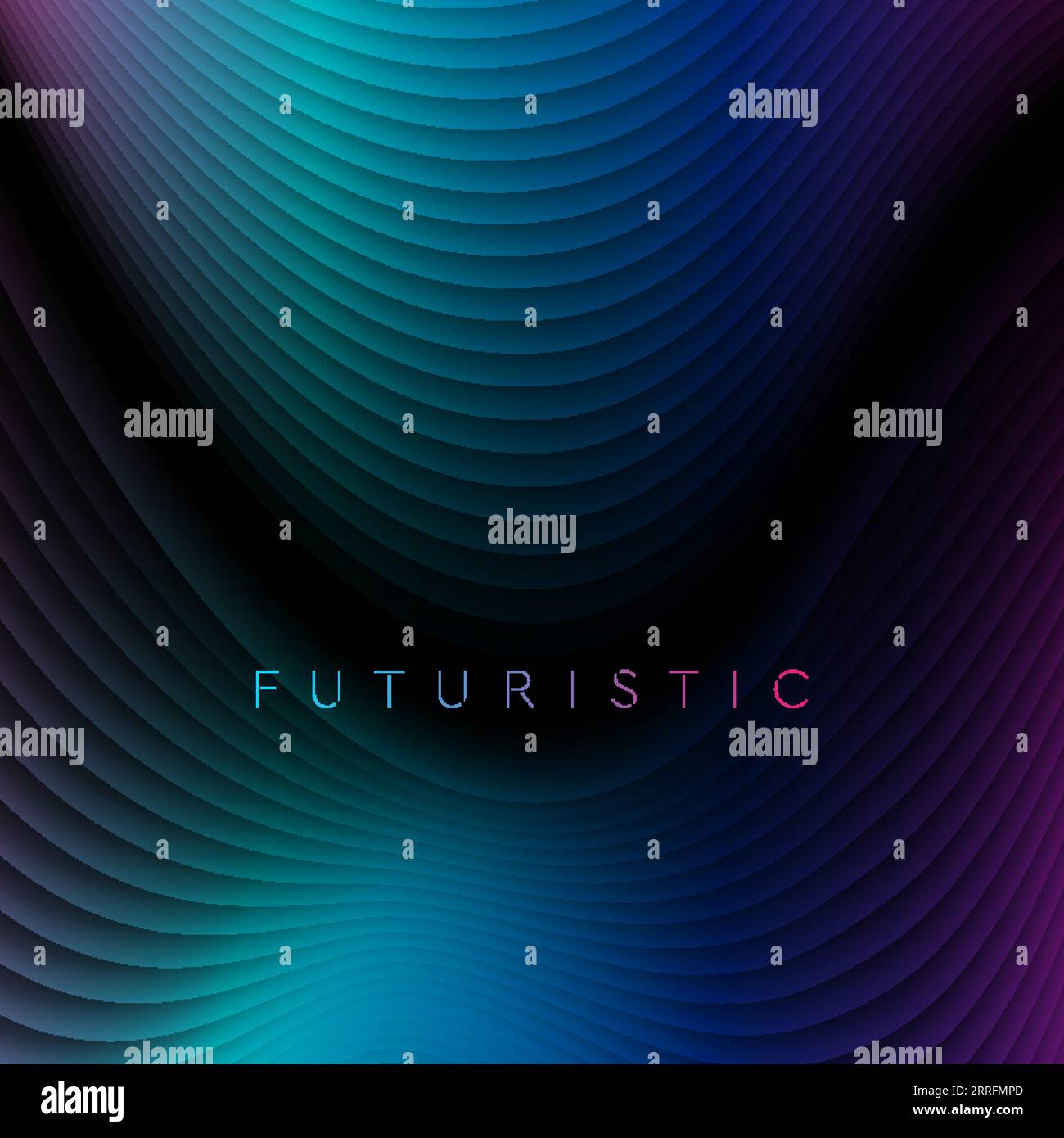 Dark blue and purple refracted neon waves. Futuristic vector graphic design with curved lines ...