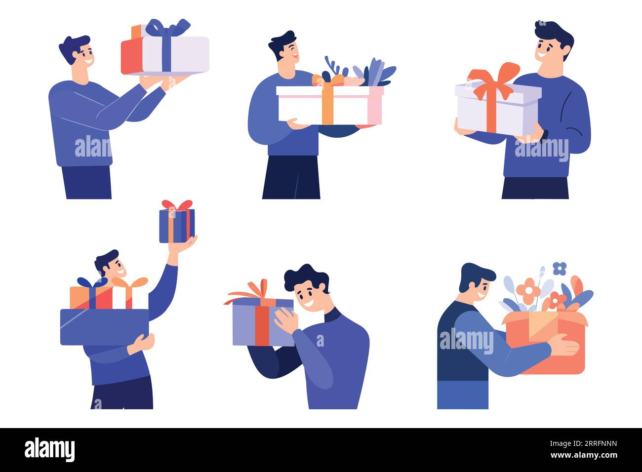 Hand Drawn man with gift in the concept of gift giving in flat style ...