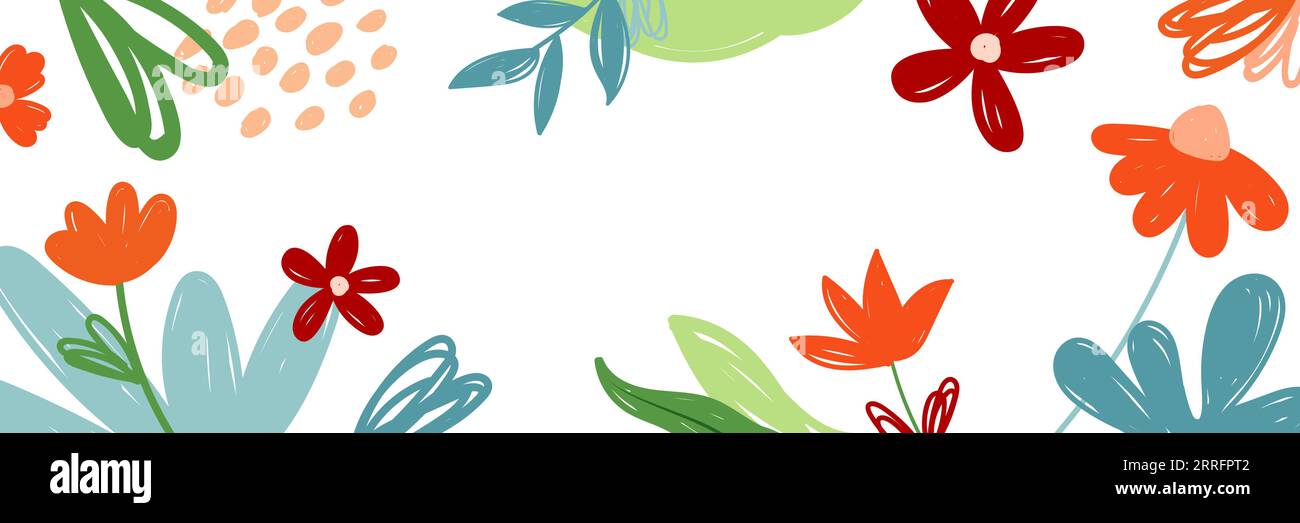 Flowers and leaves horizontal background. Floral spring backdrop ...