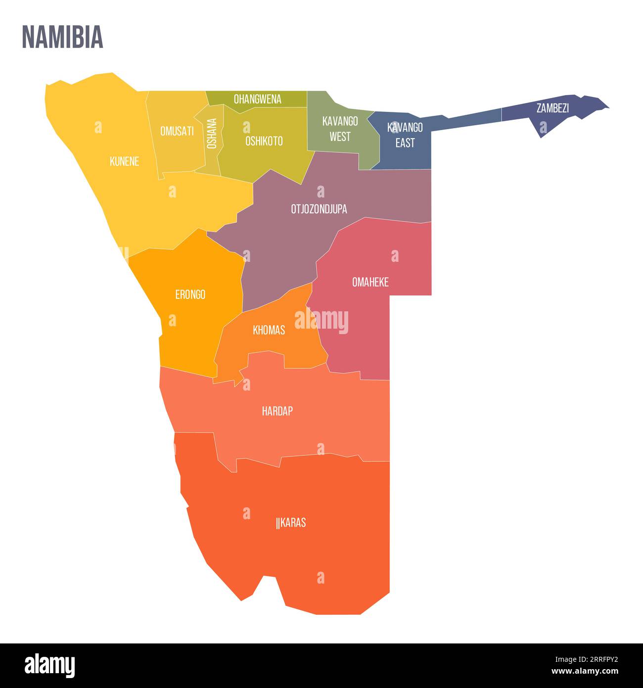 Namibia political map of administrative divisions - regions. Colorful ...