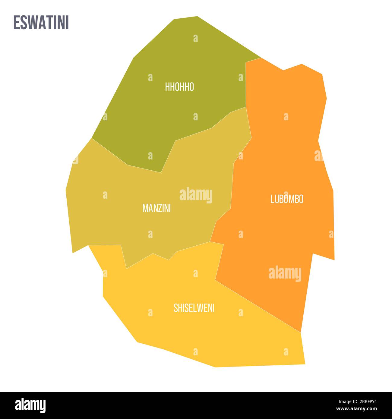 Eswatini political map of administrative divisions - regions. Colorful ...
