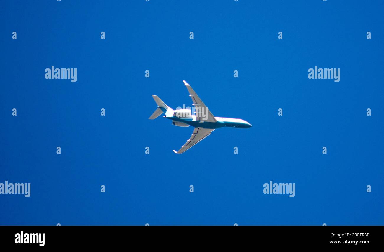 Leo Jet in Flight over Hook Norton Oxfordshire England uk Stock Photo ...