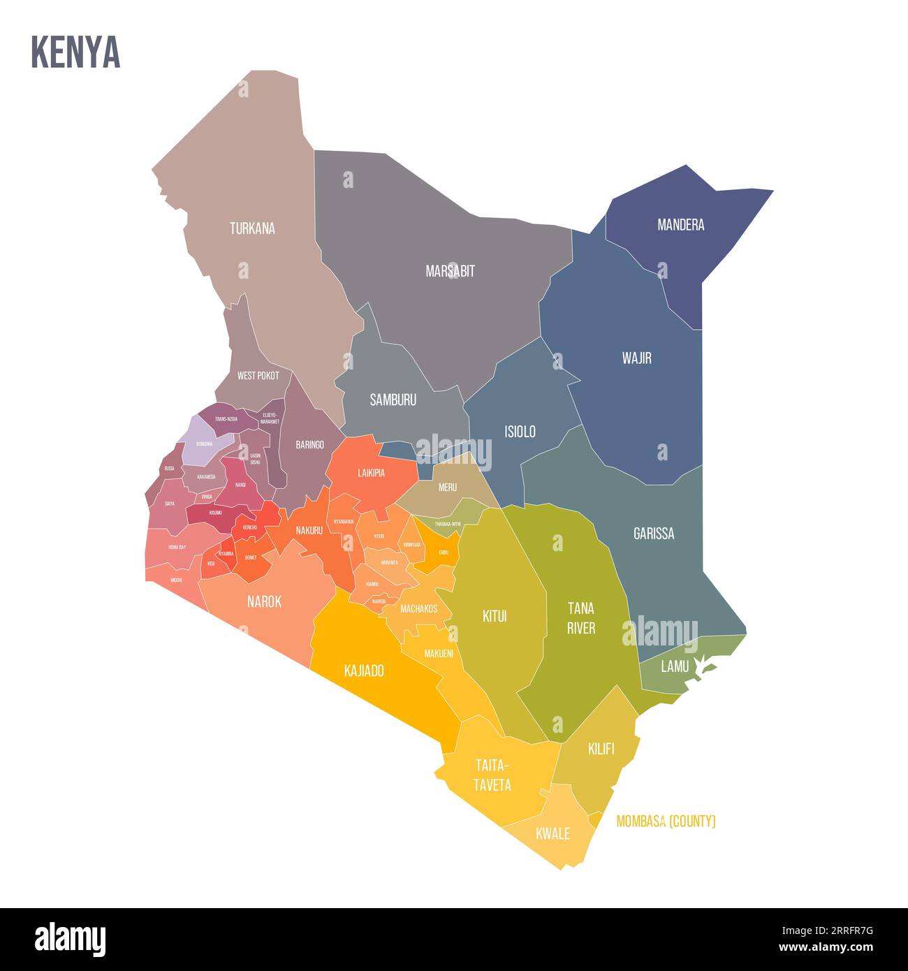 Kenya political map of administrative divisions - counties. Colorful ...