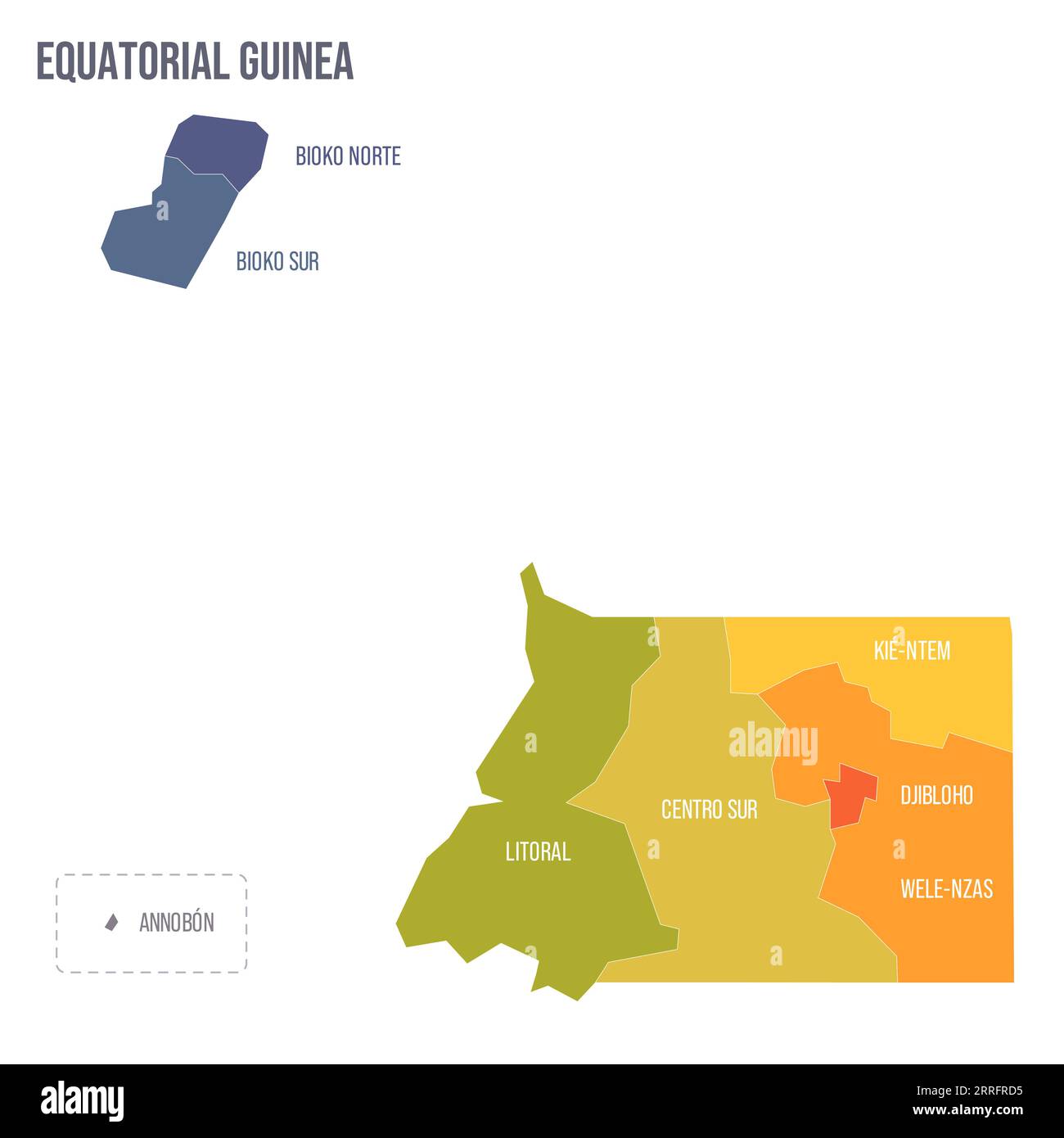 Equatorial Guinea political map of administrative divisions - provinces. Colorful spectrum ...