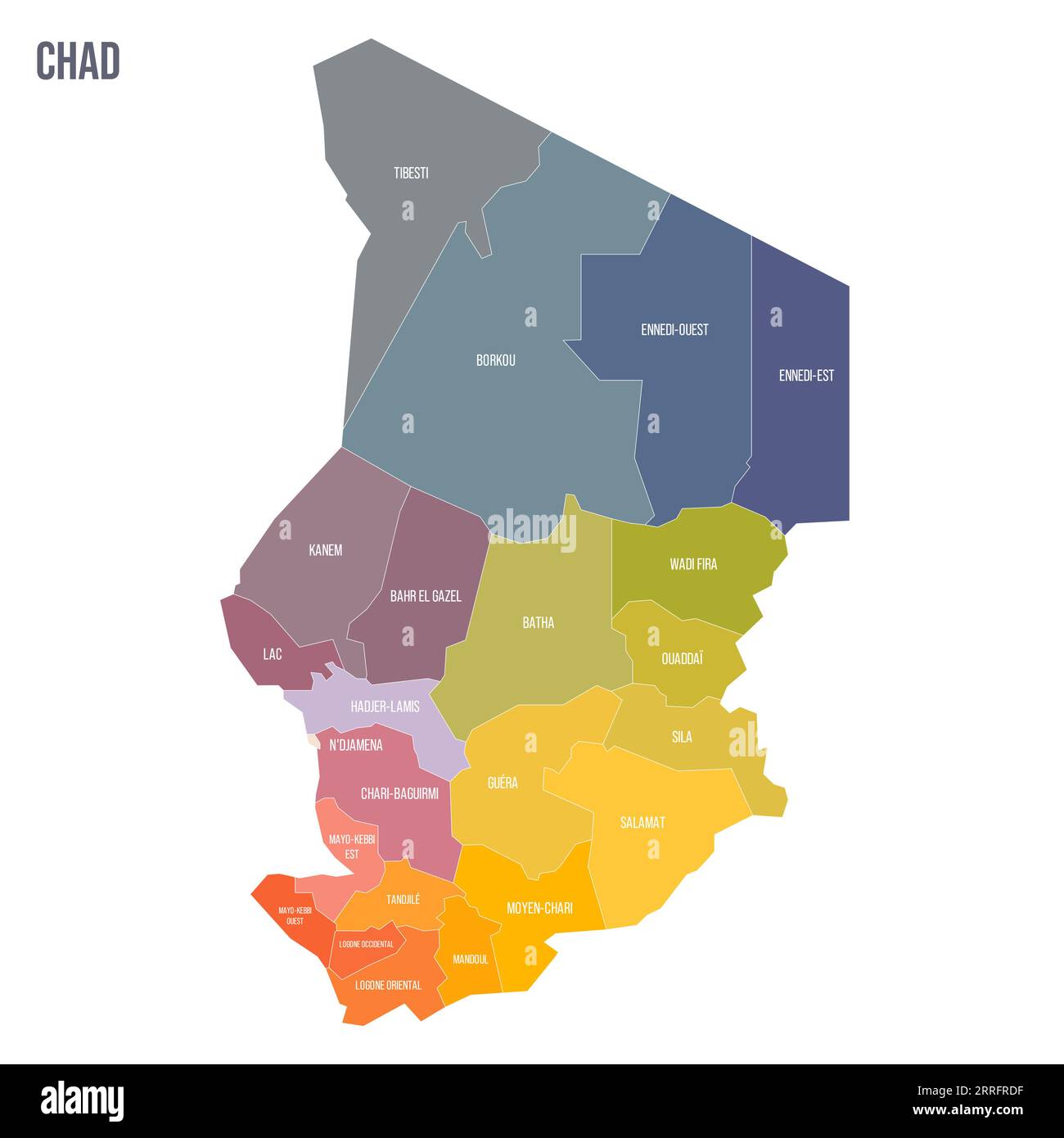 Chad political map of administrative divisions - regions. Colorful ...