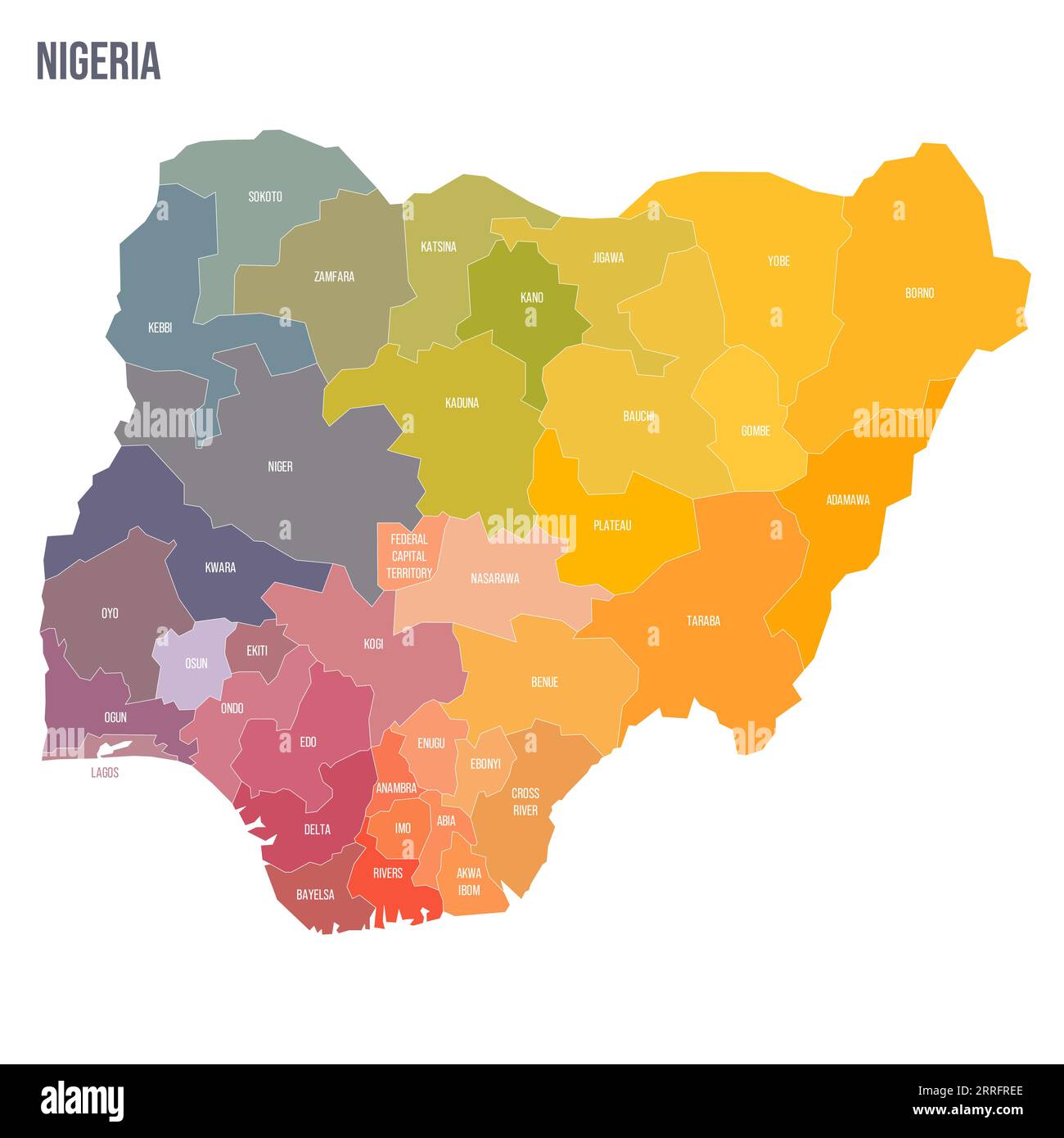Nigeria political map of administrative divisions - states and federal ...