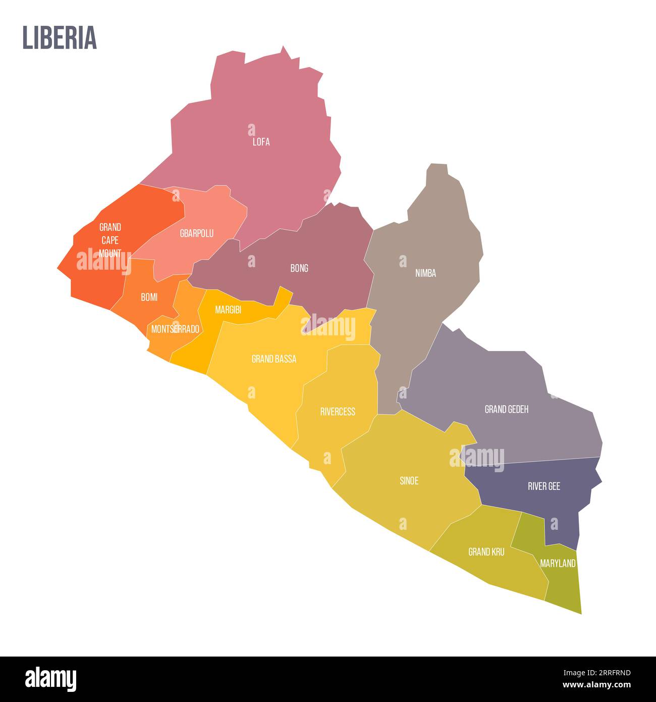 Liberia political map of administrative divisions - counties. Colorful ...