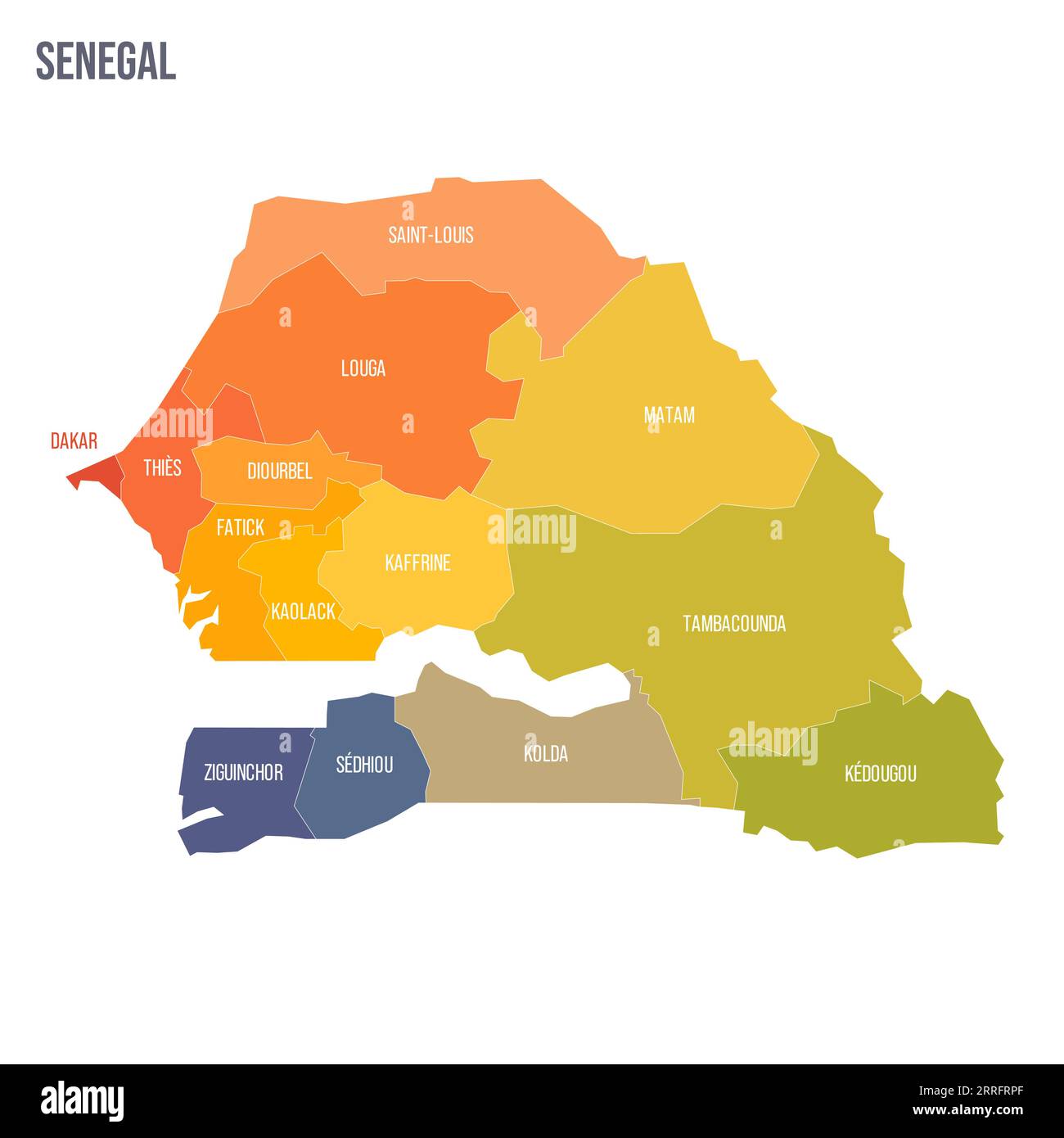 Senegal political map of administrative divisions - regions. Colorful spectrum political map ...