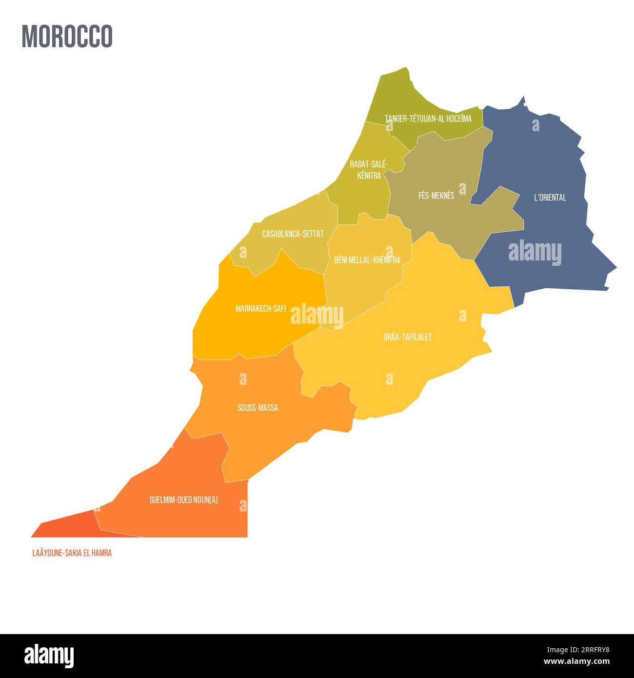 Morocco political map of administrative divisions - regions. Colorful ...