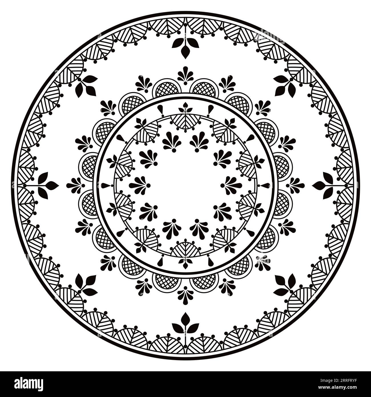 Scandinavian and Nordic floral mandala vector embroidery folk art style ...