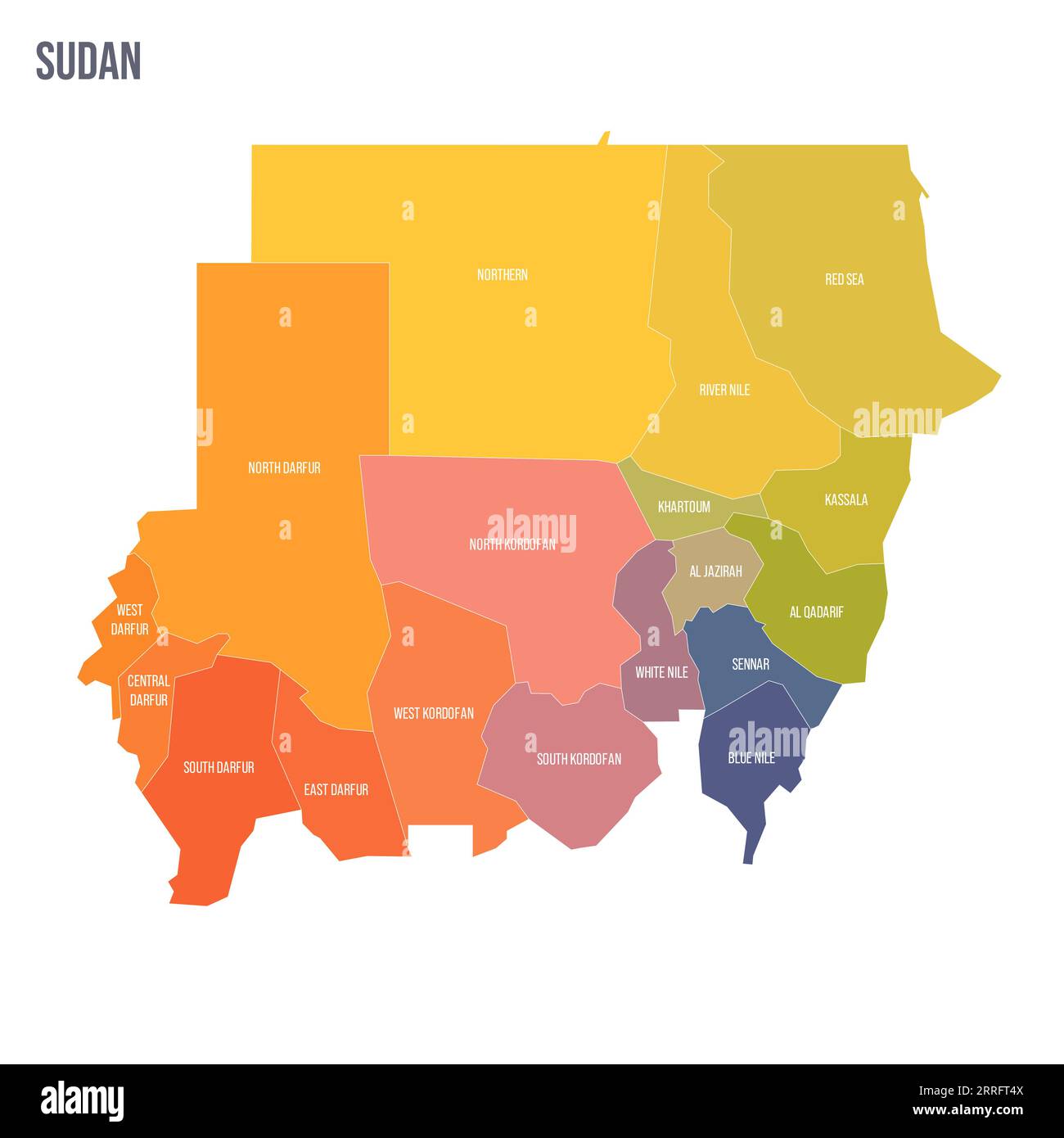 Sudan political map of administrative divisions - states. Colorful ...
