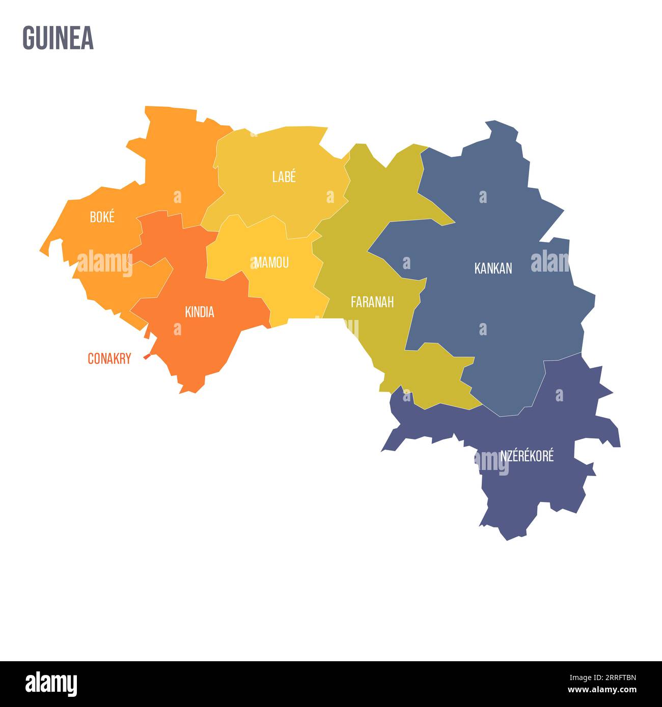 Guinea political map of administrative divisions - regions. Colorful ...