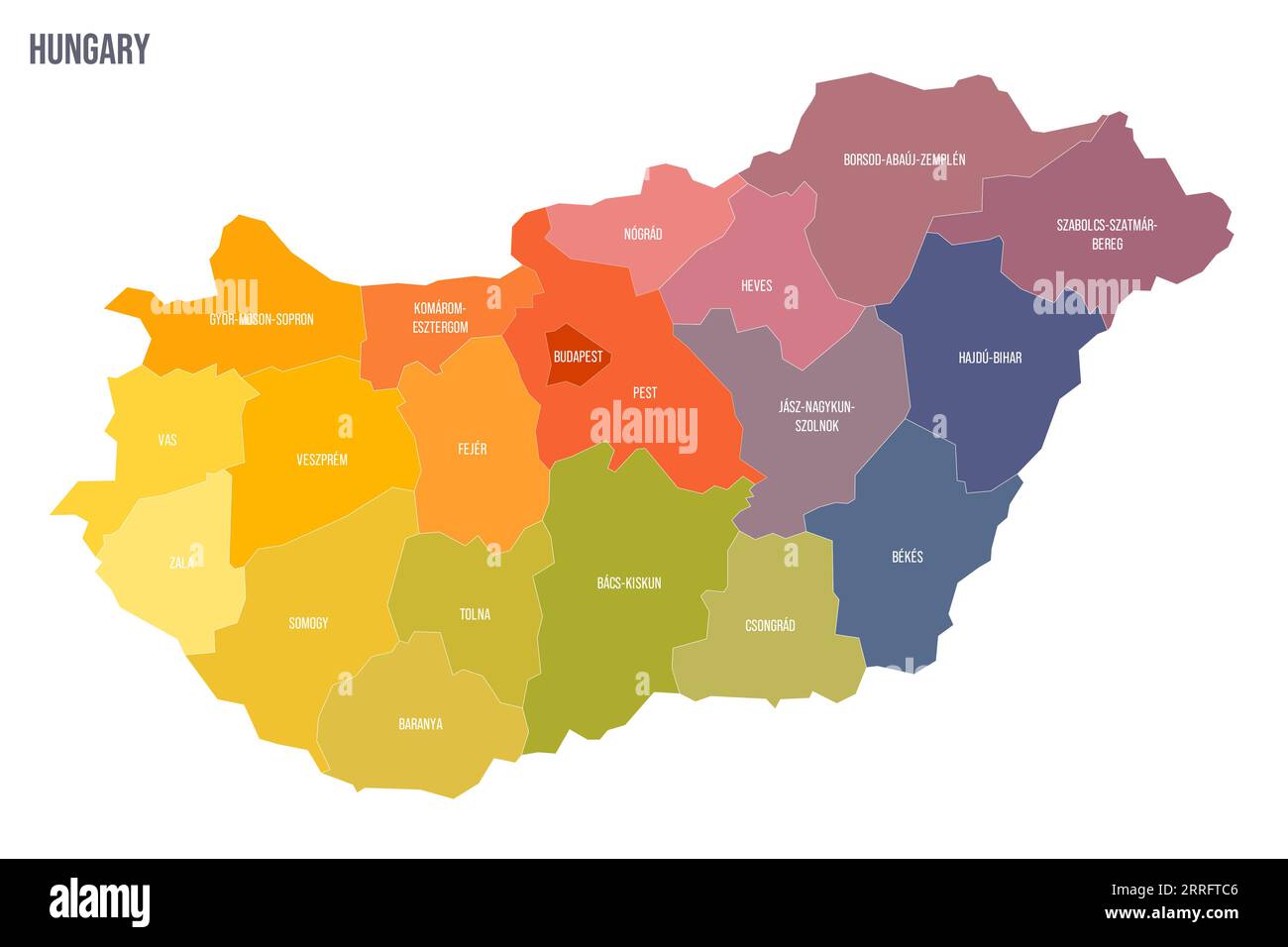 Hungary political map of administrative divisions - counties and ...