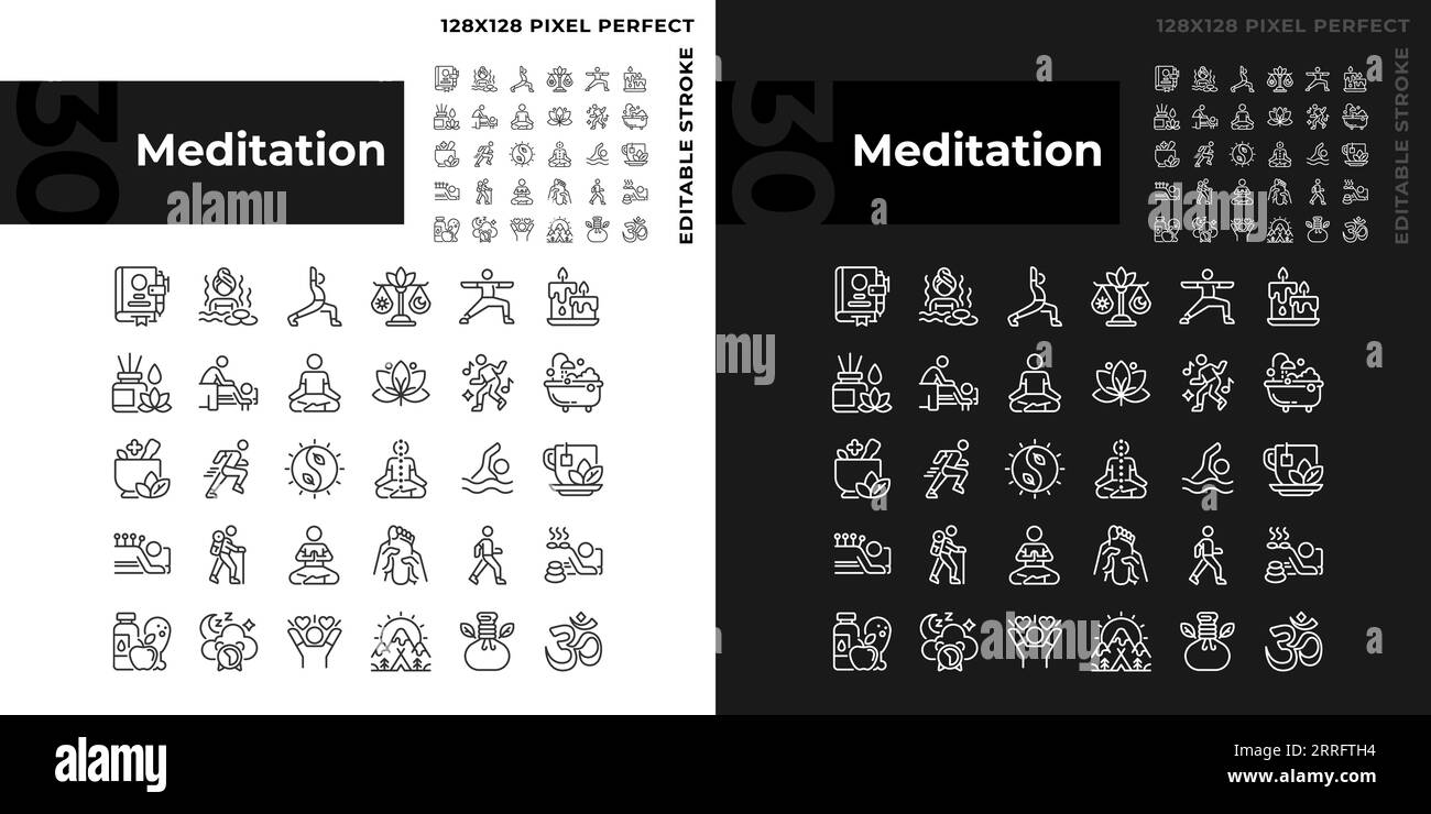 Editable pixel perfect light and dark meditation icons set Stock Vector ...