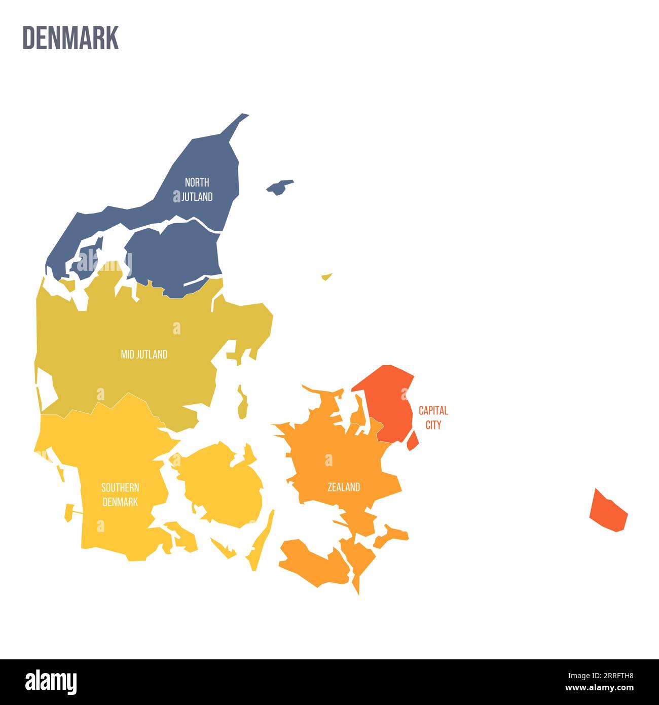 Denmark political map of administrative divisions - regions. Colorful ...
