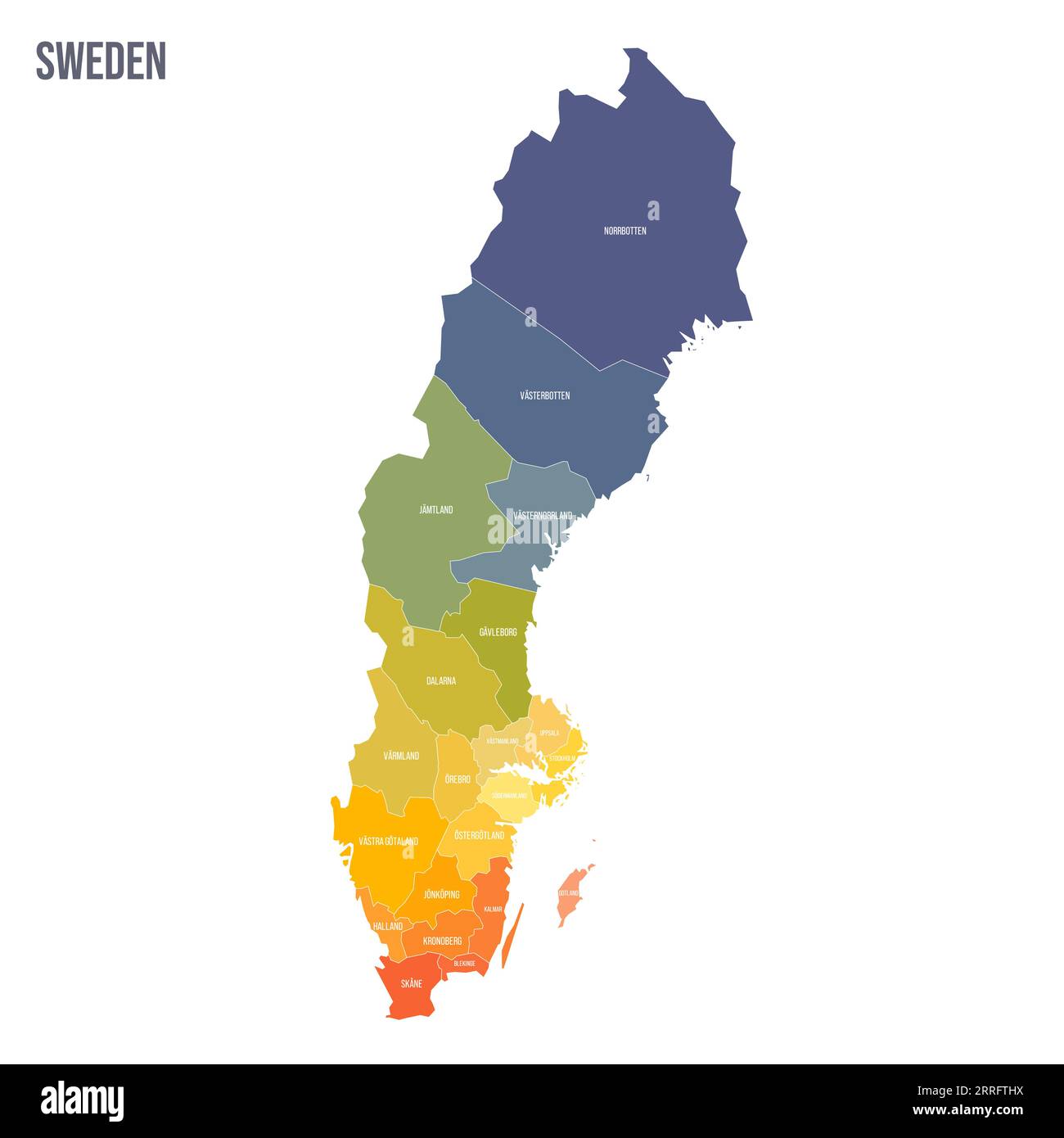 Sweden political map of administrative divisions - counties. Colorful ...
