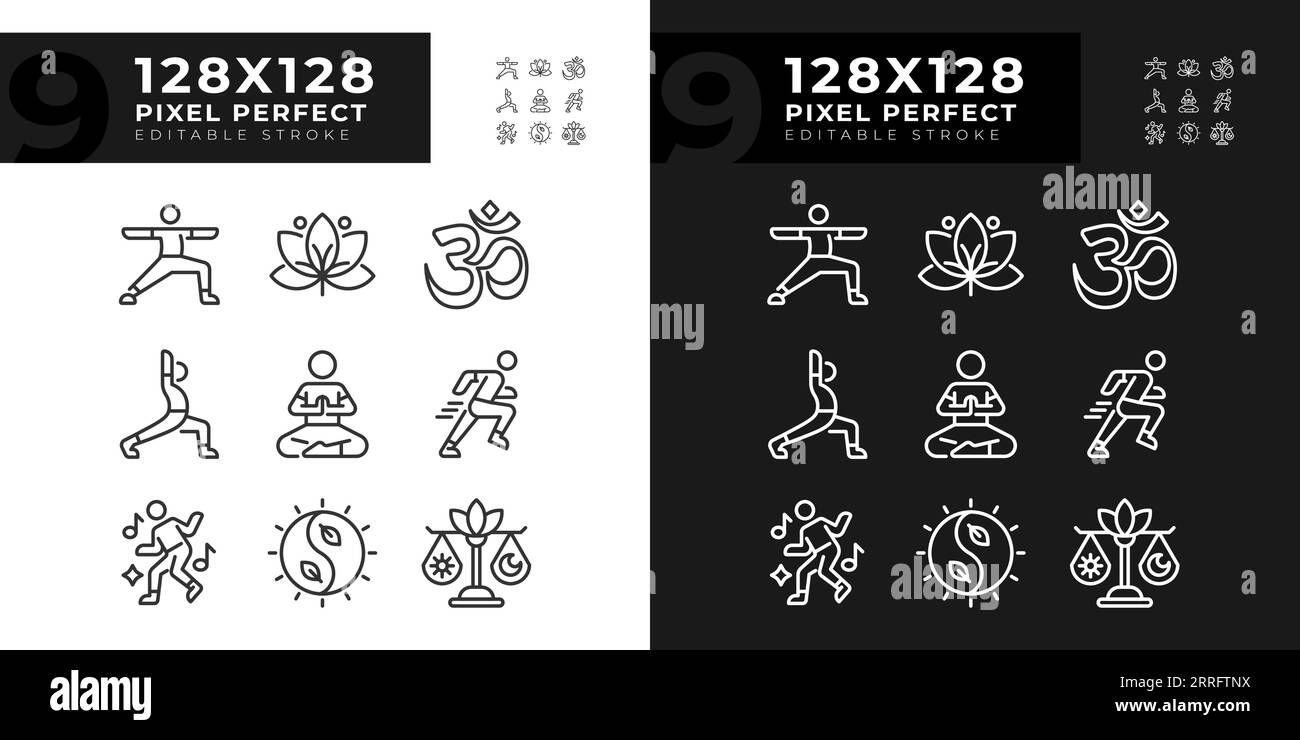 Editable pixel perfect light and dark meditation icons Stock Vector ...