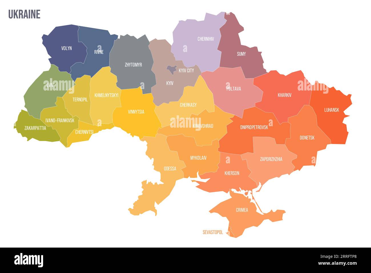Ukraine political map of administrative divisions - regions, two cities ...