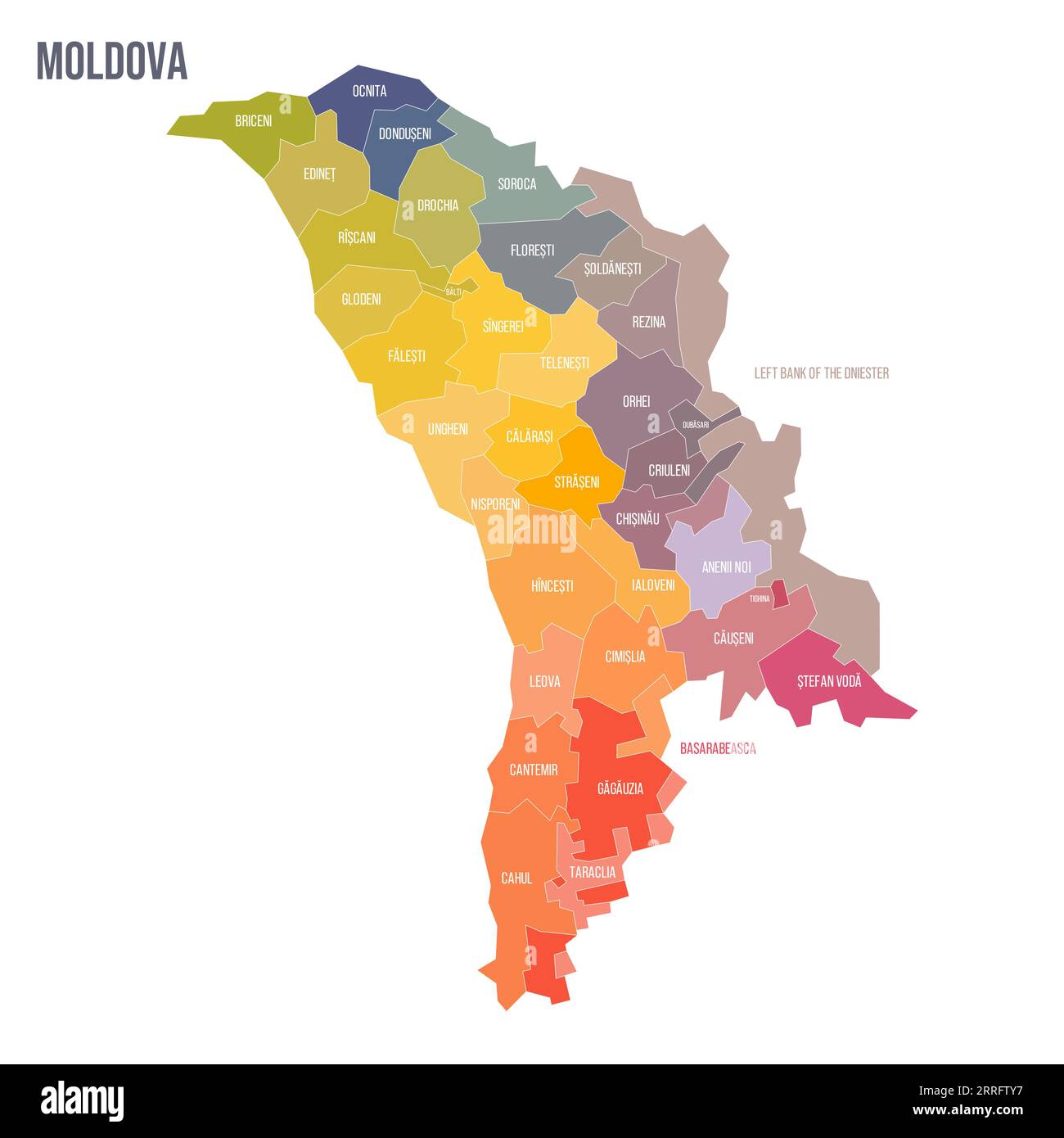 Moldova political map of administrative divisions - districts ...