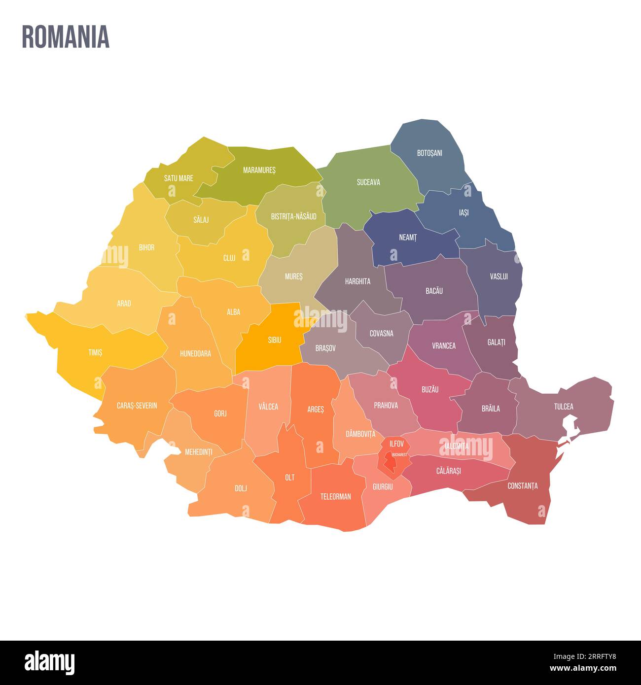 Romania political map of administrative divisions - counties and autonomous municipality of ...