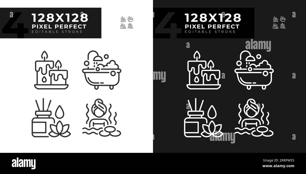 Editable pixel perfect meditation light and dark icons set Stock Vector ...