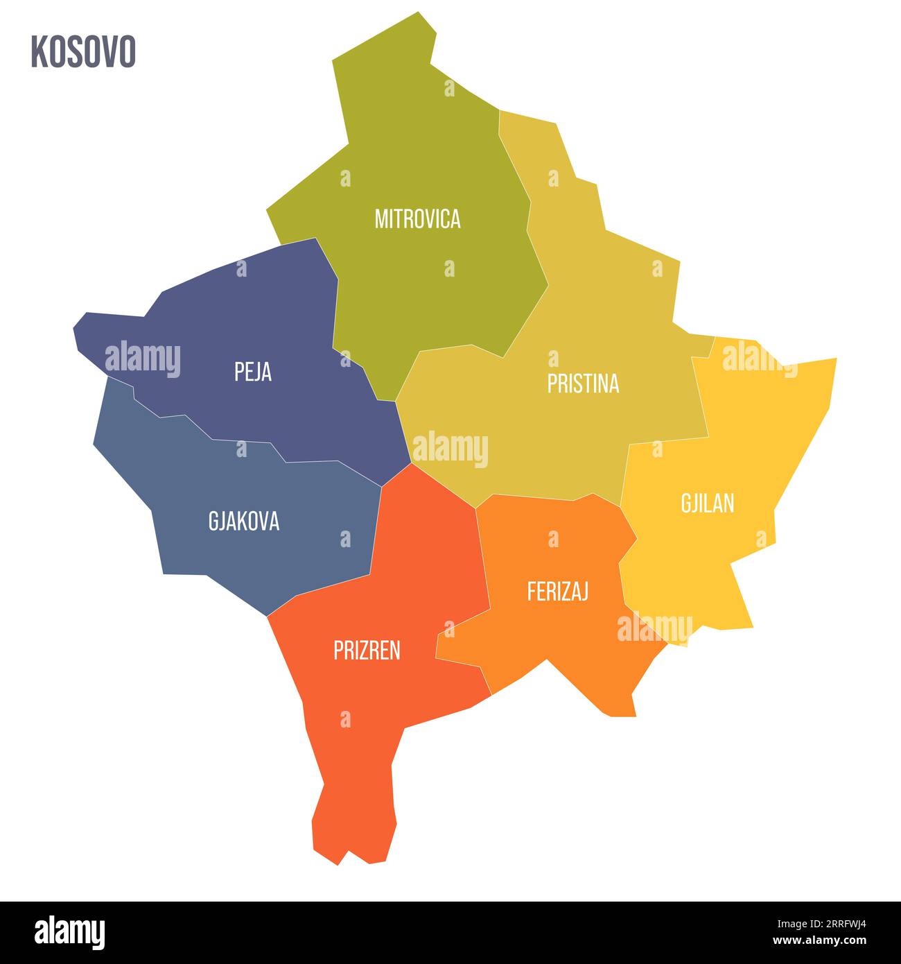Kosovo political map of administrative divisions - districts. Colorful spectrum political map ...