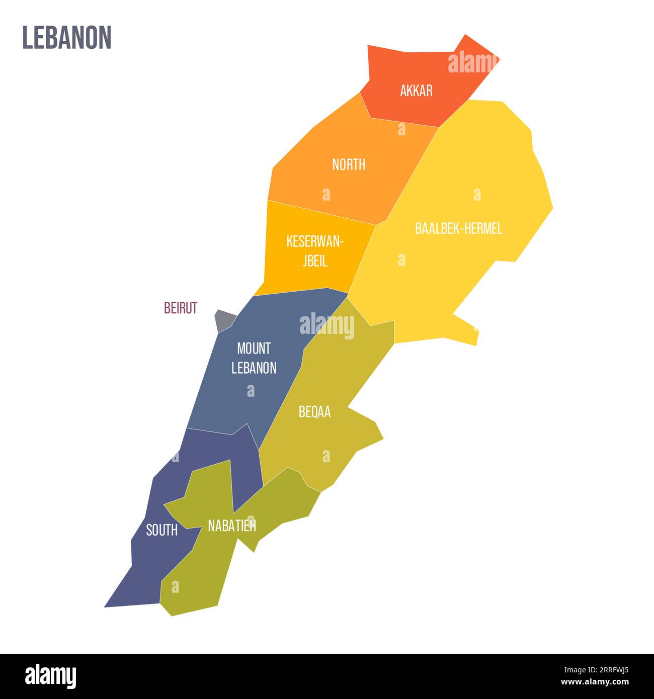 Lebanon political map of administrative divisions - governorates ...