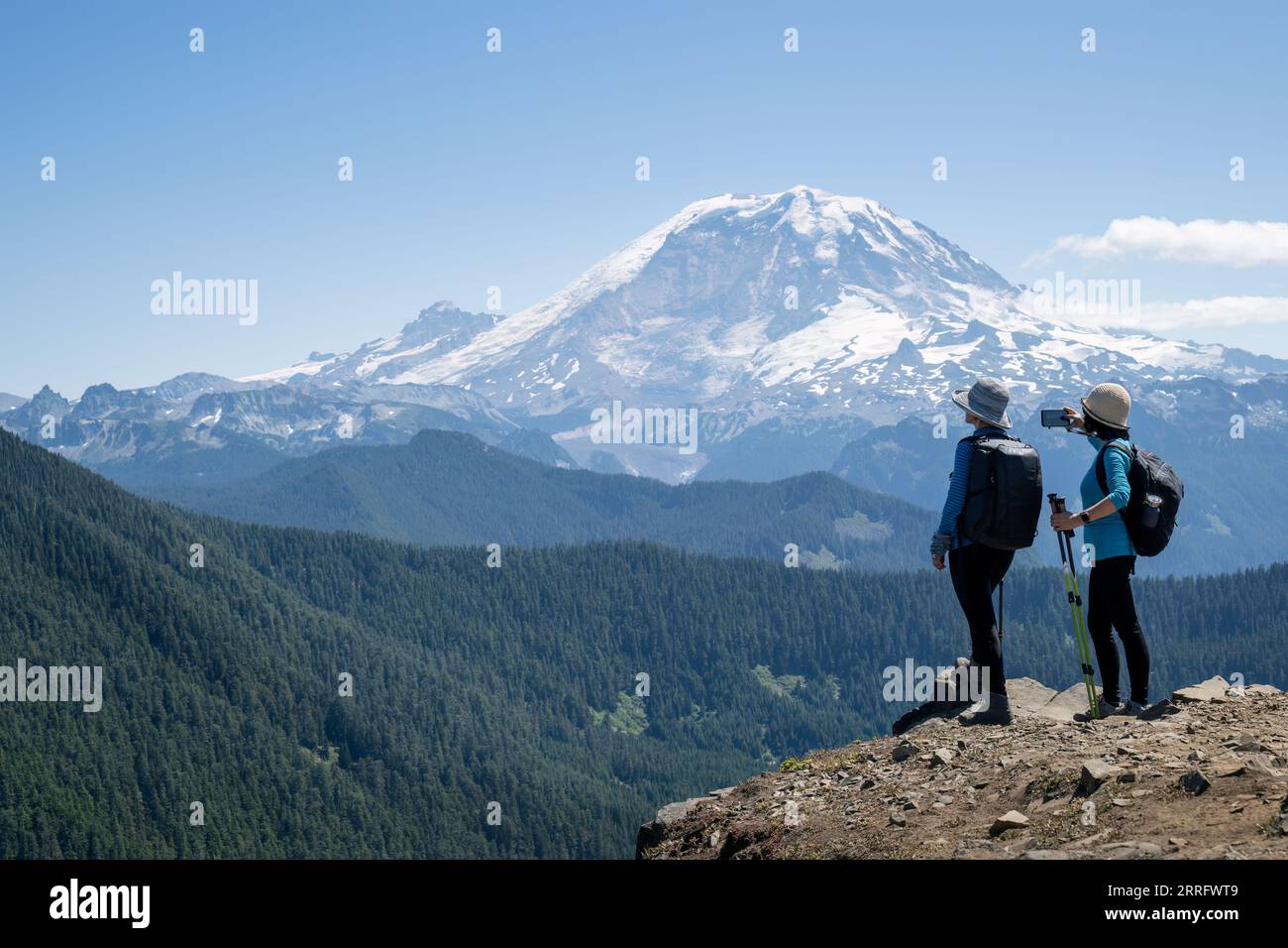 Two women enjoying the views on the Summit Lake trail. Taking ...