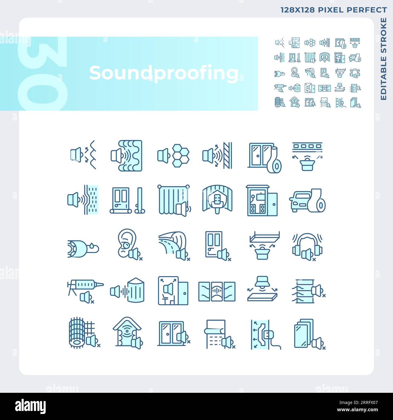 Editable pixel perfect blue soundproofing icons collection Stock Vector ...