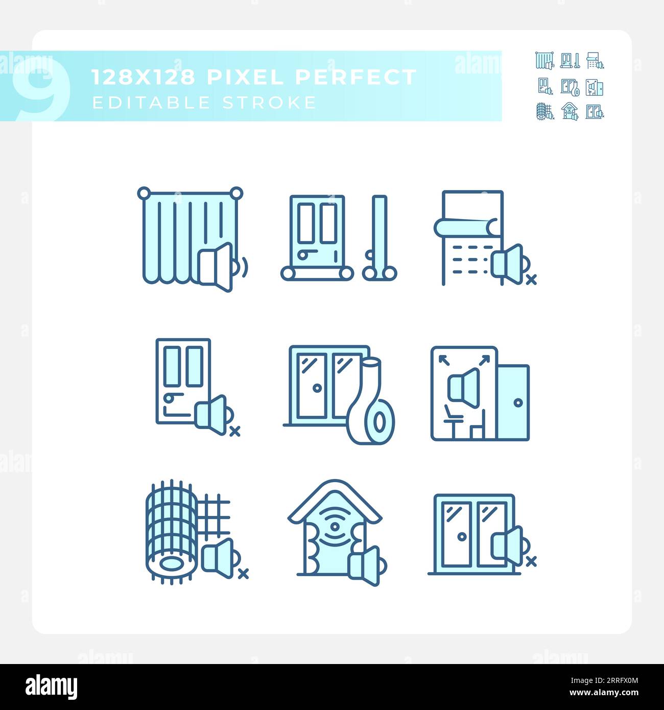 Editable 2D blue soundproofing icons collection Stock Vector Image ...