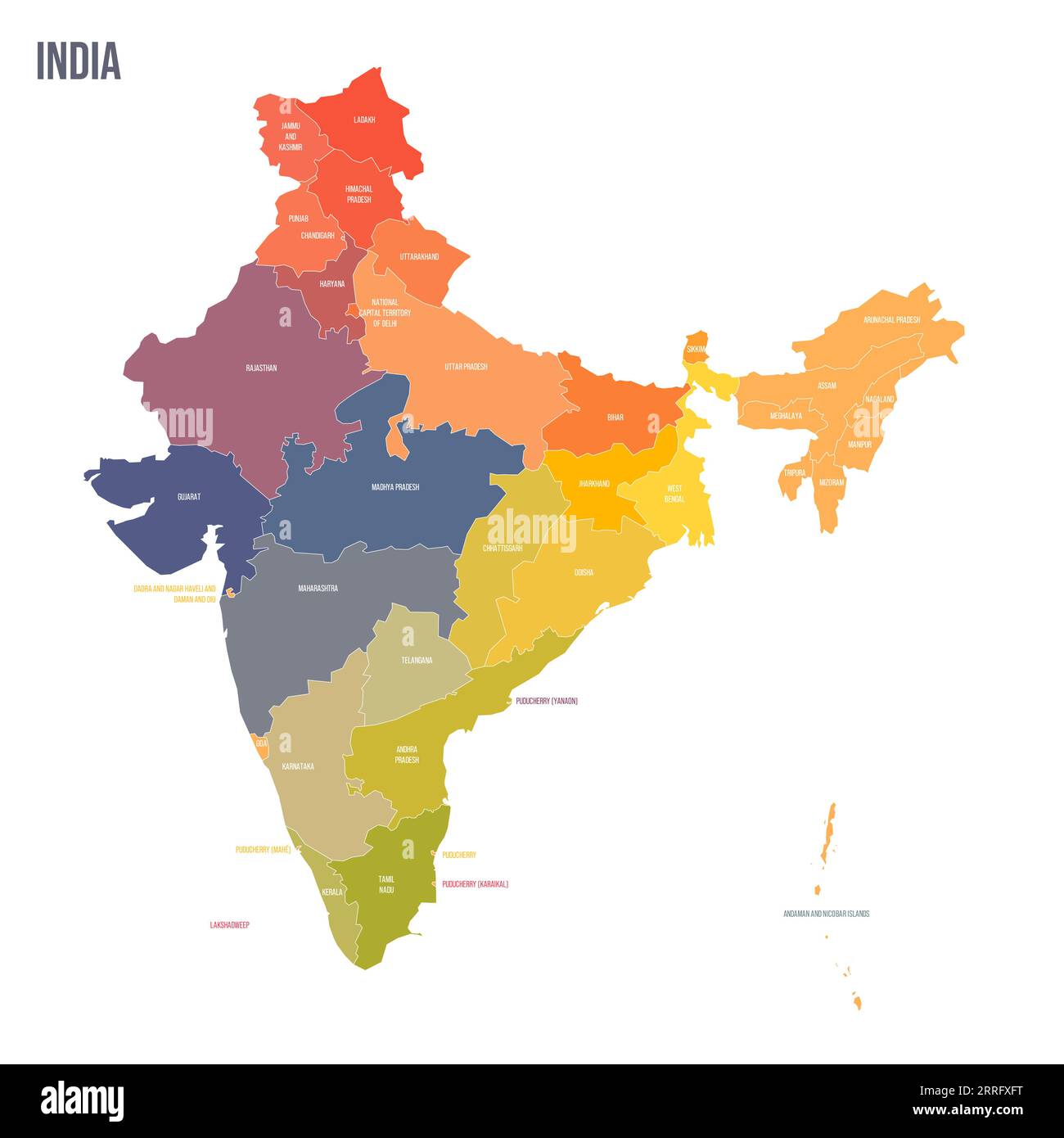 India political map of administrative divisions - states and union ...