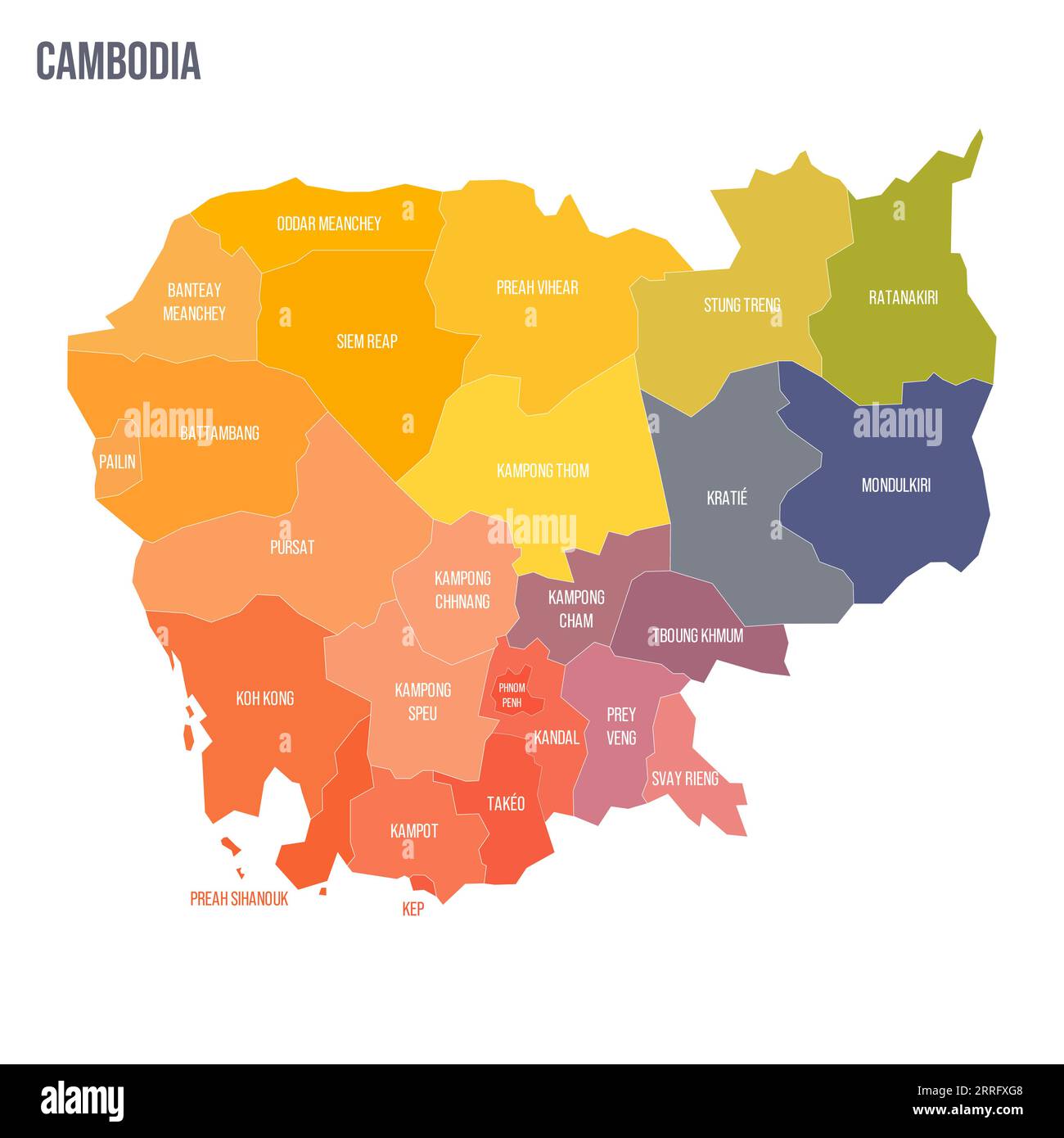 Cambodia political map of administrative divisions - provinces and ...