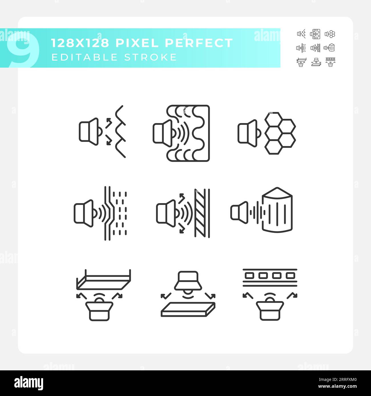 Set of editable pixel perfect black soundproofing icons Stock Vector ...